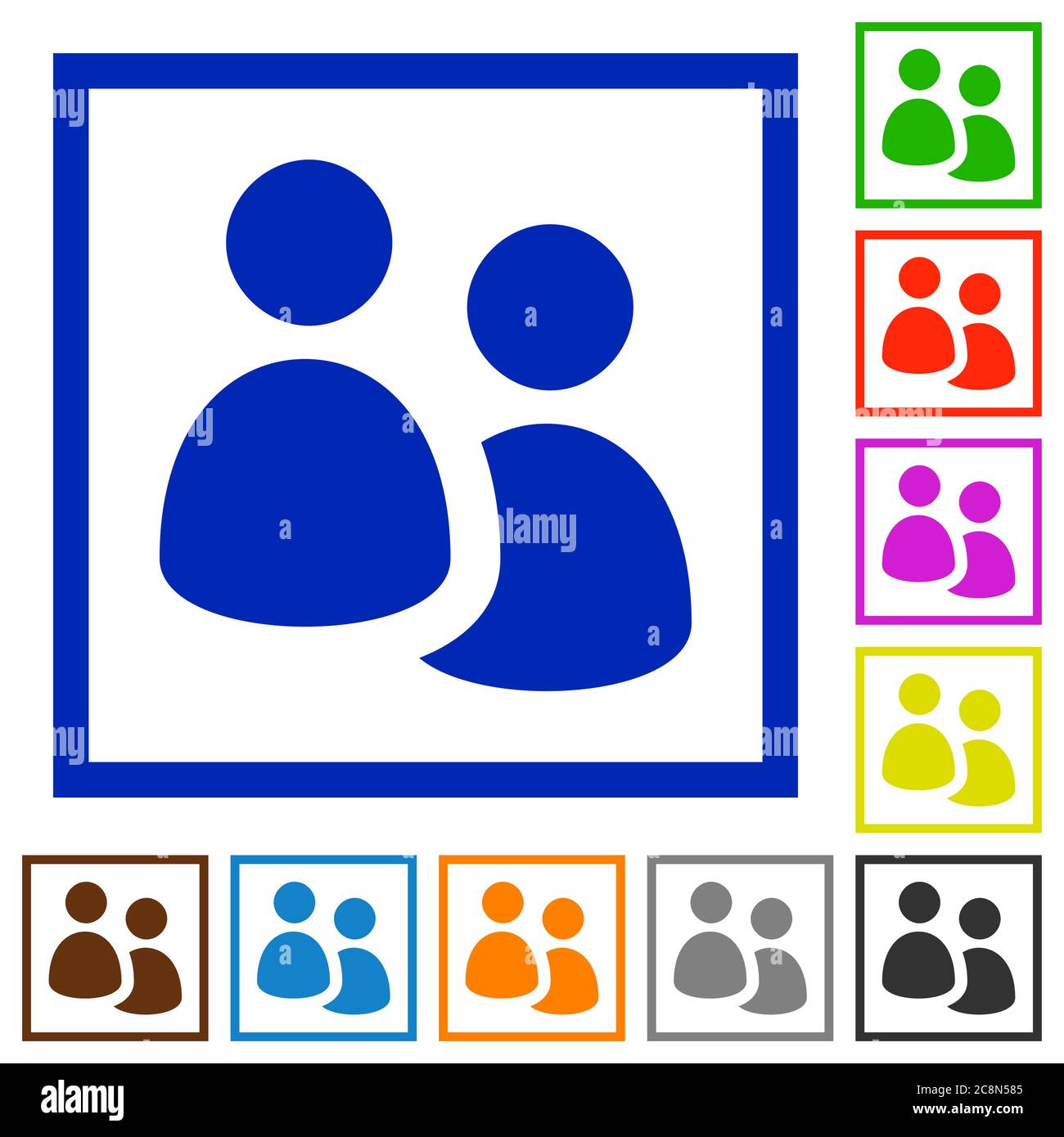 Set of color square framed User group flat icons on white background ...