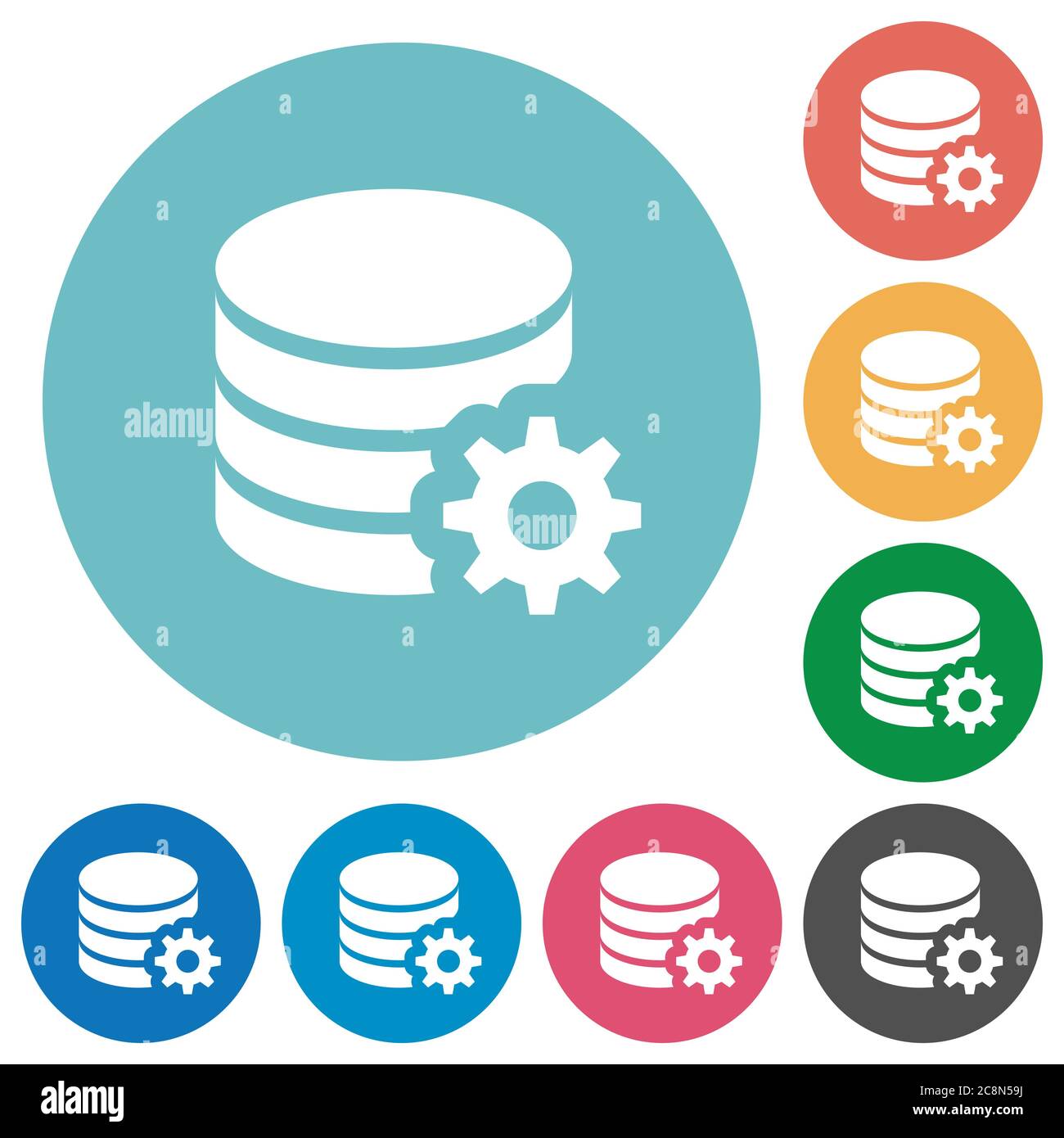 Flat Database Configuration Icon Set On Round Color Background Stock Vector Image And Art Alamy