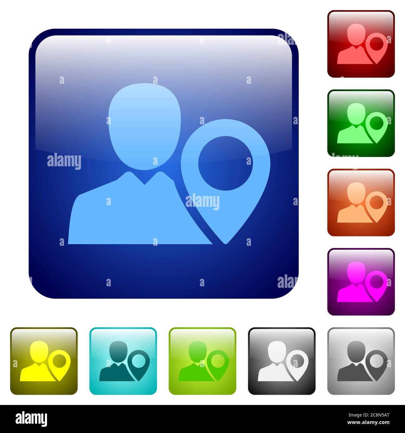 Set of user location color glass rounded square buttons Stock Vector ...