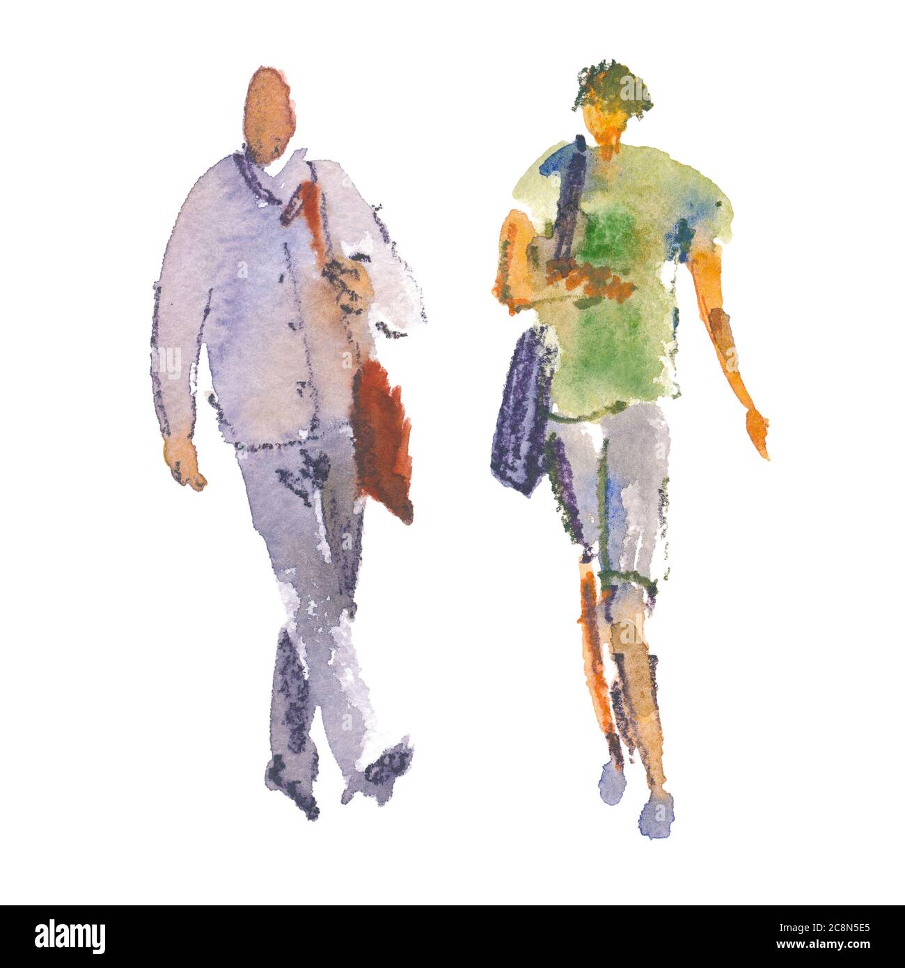 Hand drawn illustration: stylized people. Watercolor sketches Stock ...