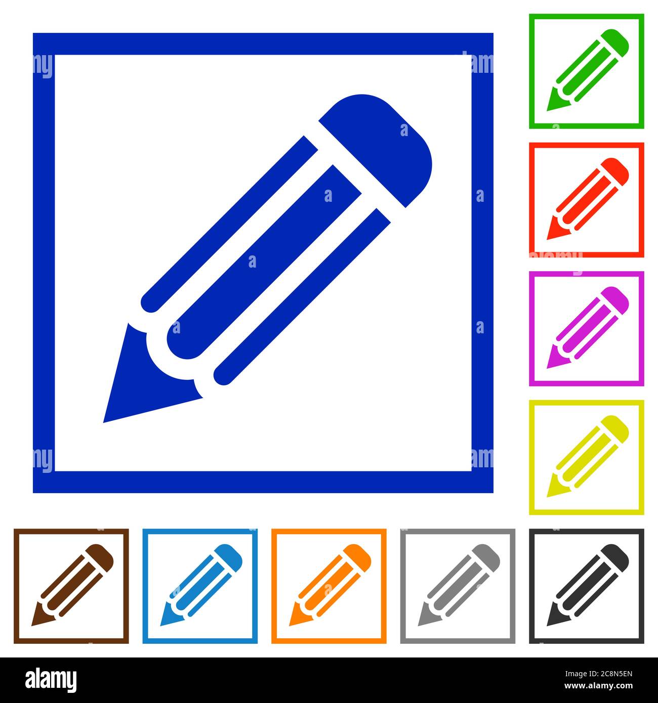 Set of color square framed pencil flat icons on white background Stock ...
