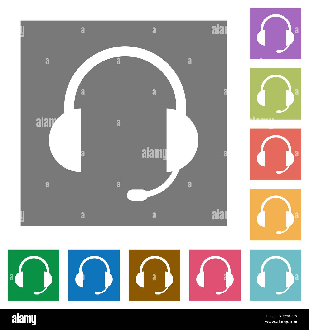 Headset flat icon set on color square background Stock Vector Image ...