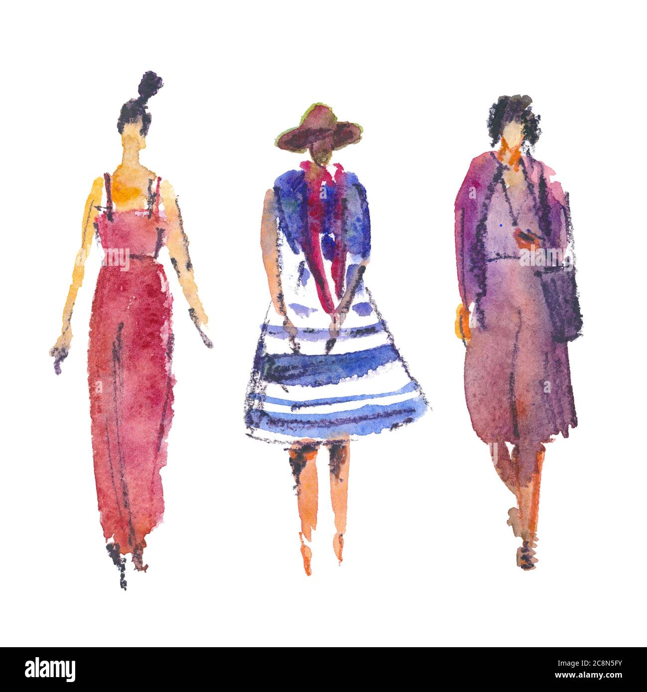 Hand drawn illustration: stylized people. Watercolor sketches Stock ...