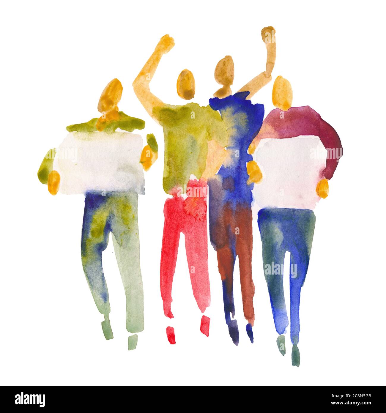 Hand drawn watercolor illustration of a group of people holding ...