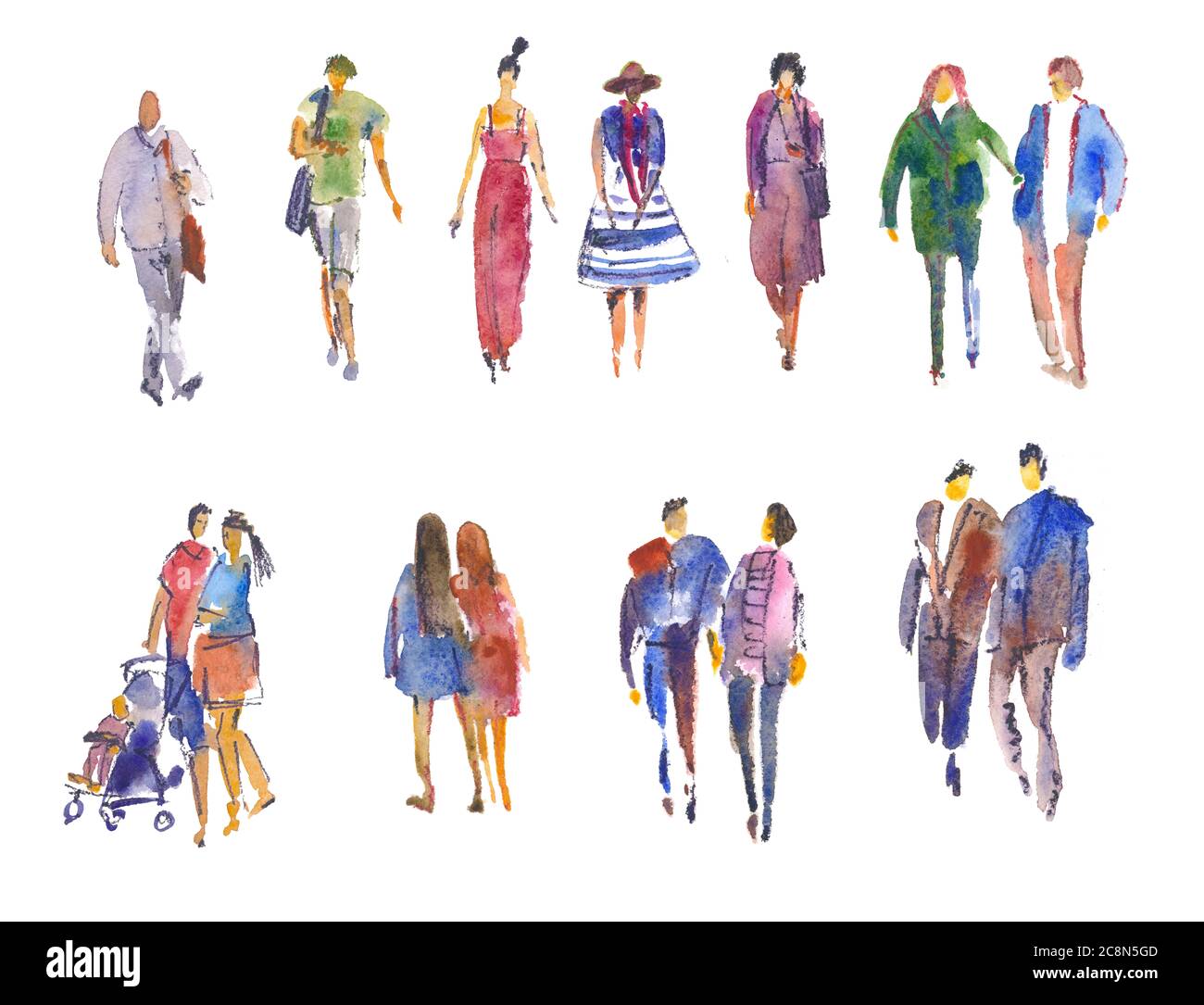 Hand drawn illustration: stylized people. Watercolor sketches Stock ...