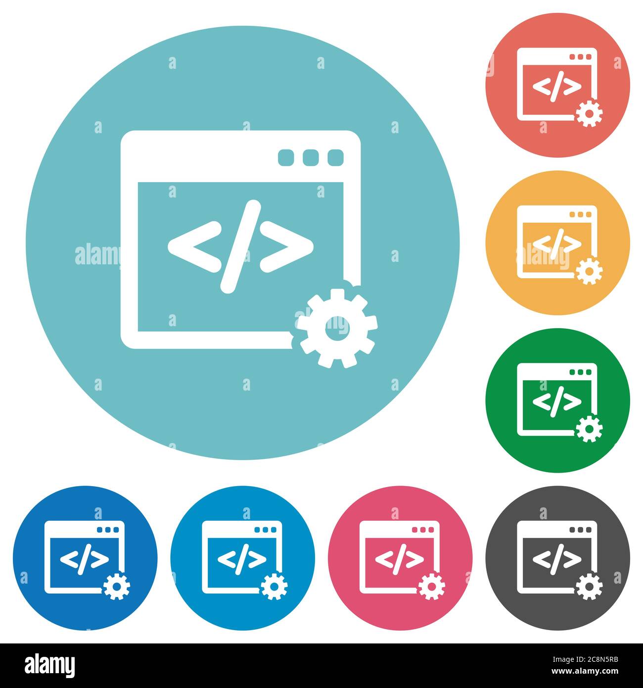 Flat web development icon set on round color background Stock Vector ...