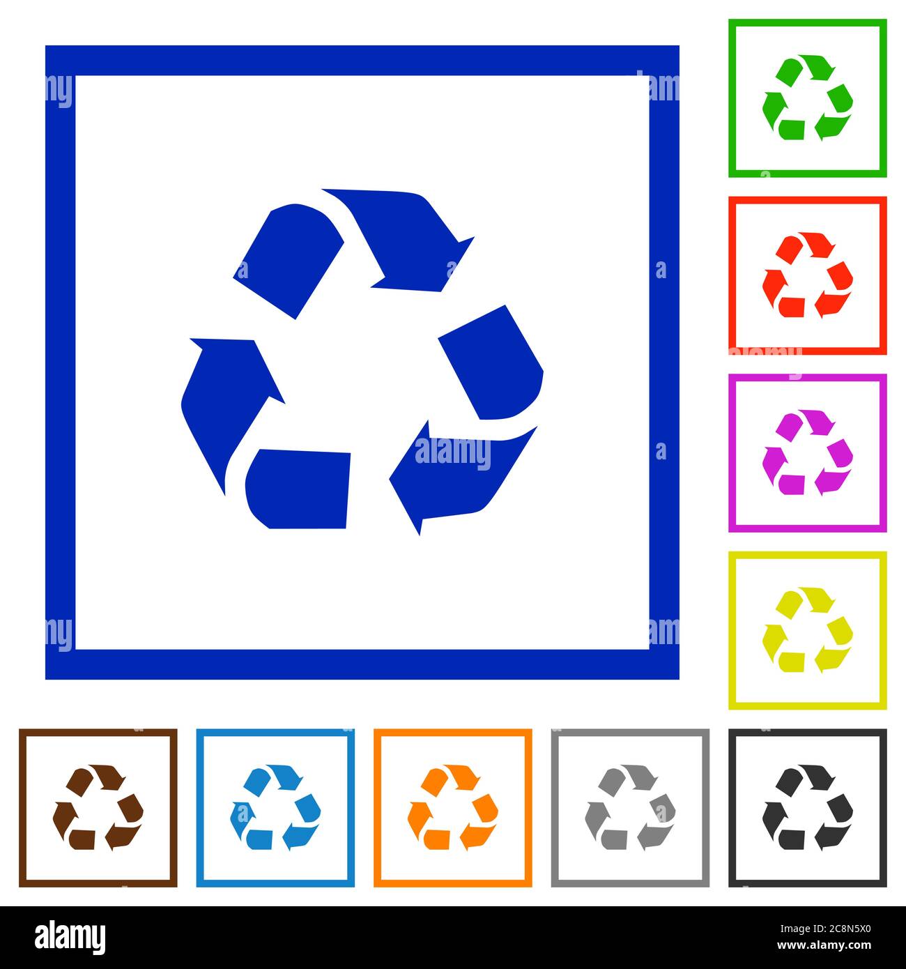 Set of color square framed Recycling flat icons on white background ...