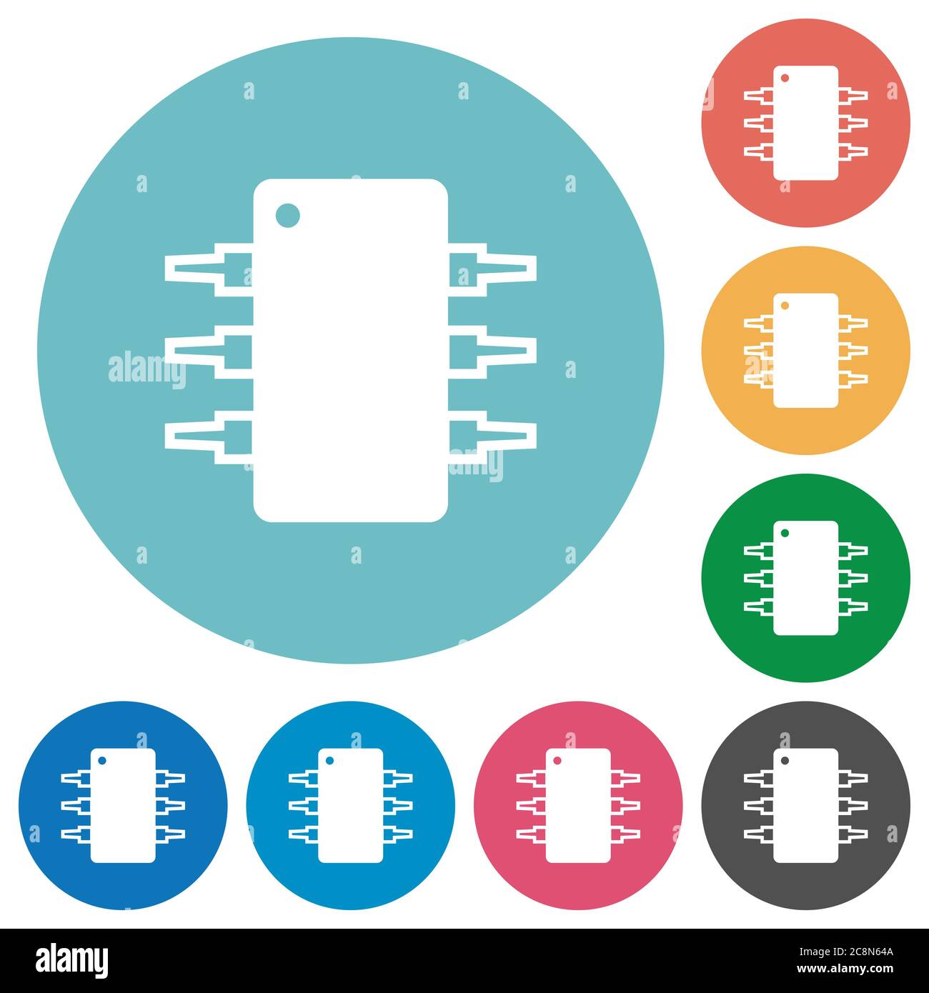 Flat integrated circuit icon set on round color background Stock Vector ...