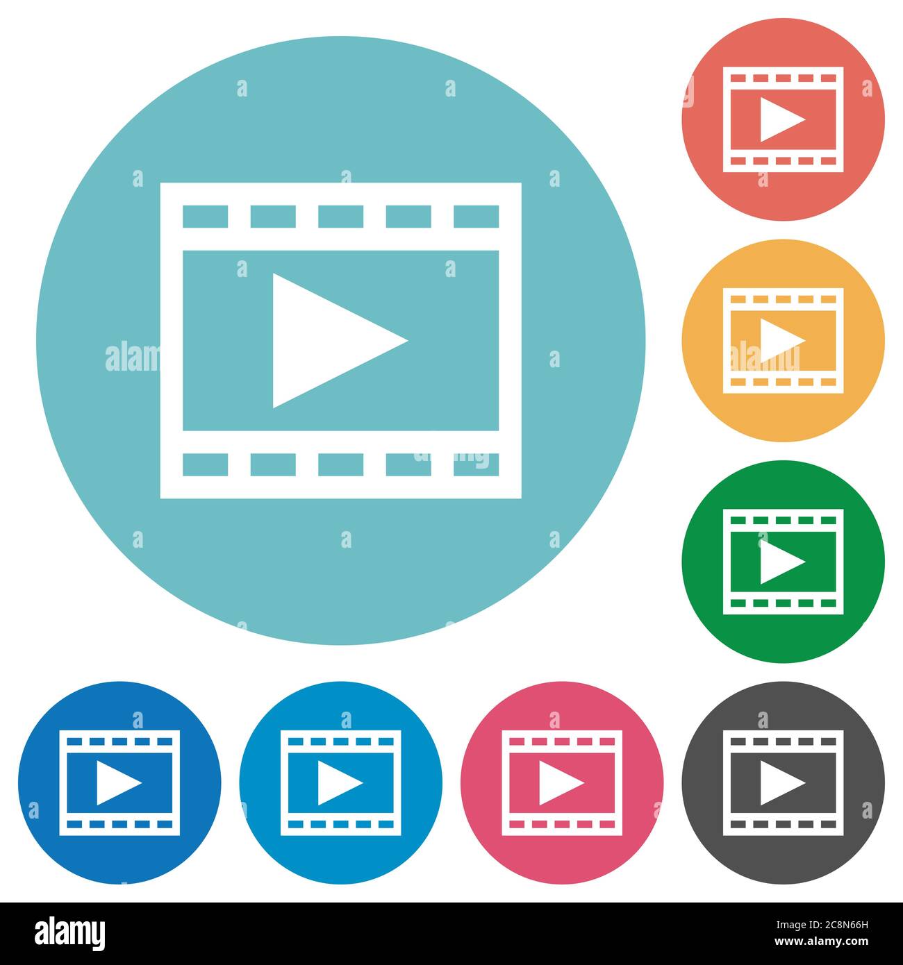 Flat play movie icon set on round color background Stock Vector Image ...