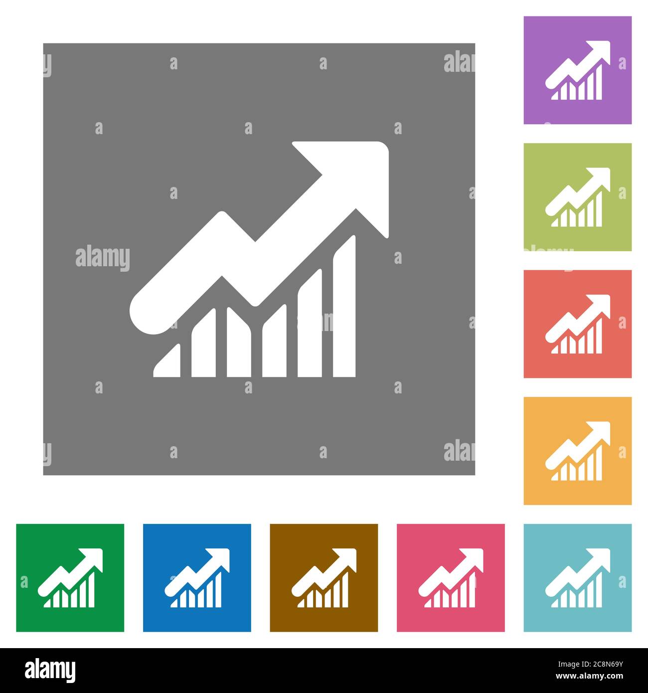 Rising graph flat icon set on color square background Stock Vector ...