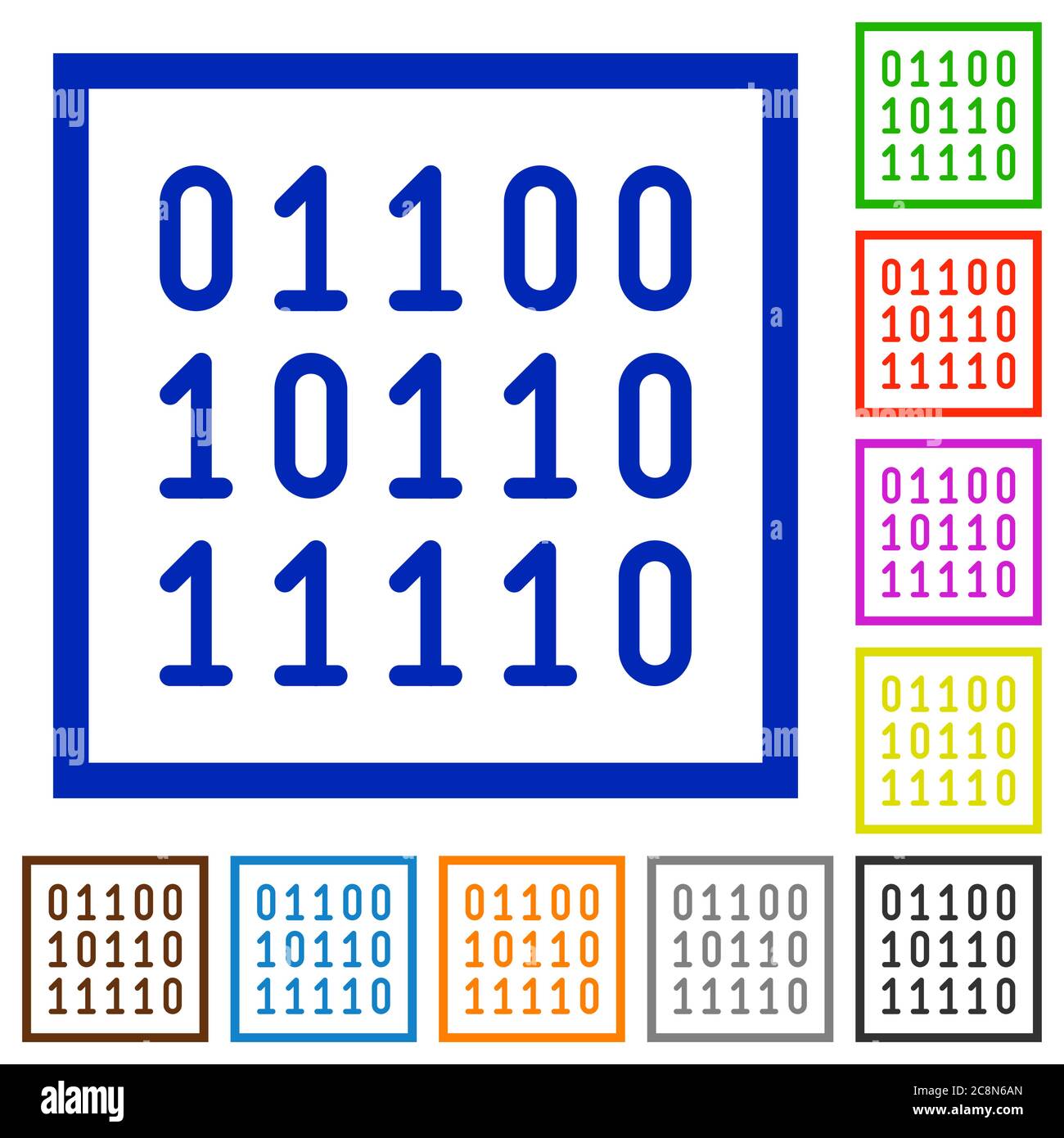 Set of color square framed Binary code flat icons on white background Stock Vector Image & Art ...