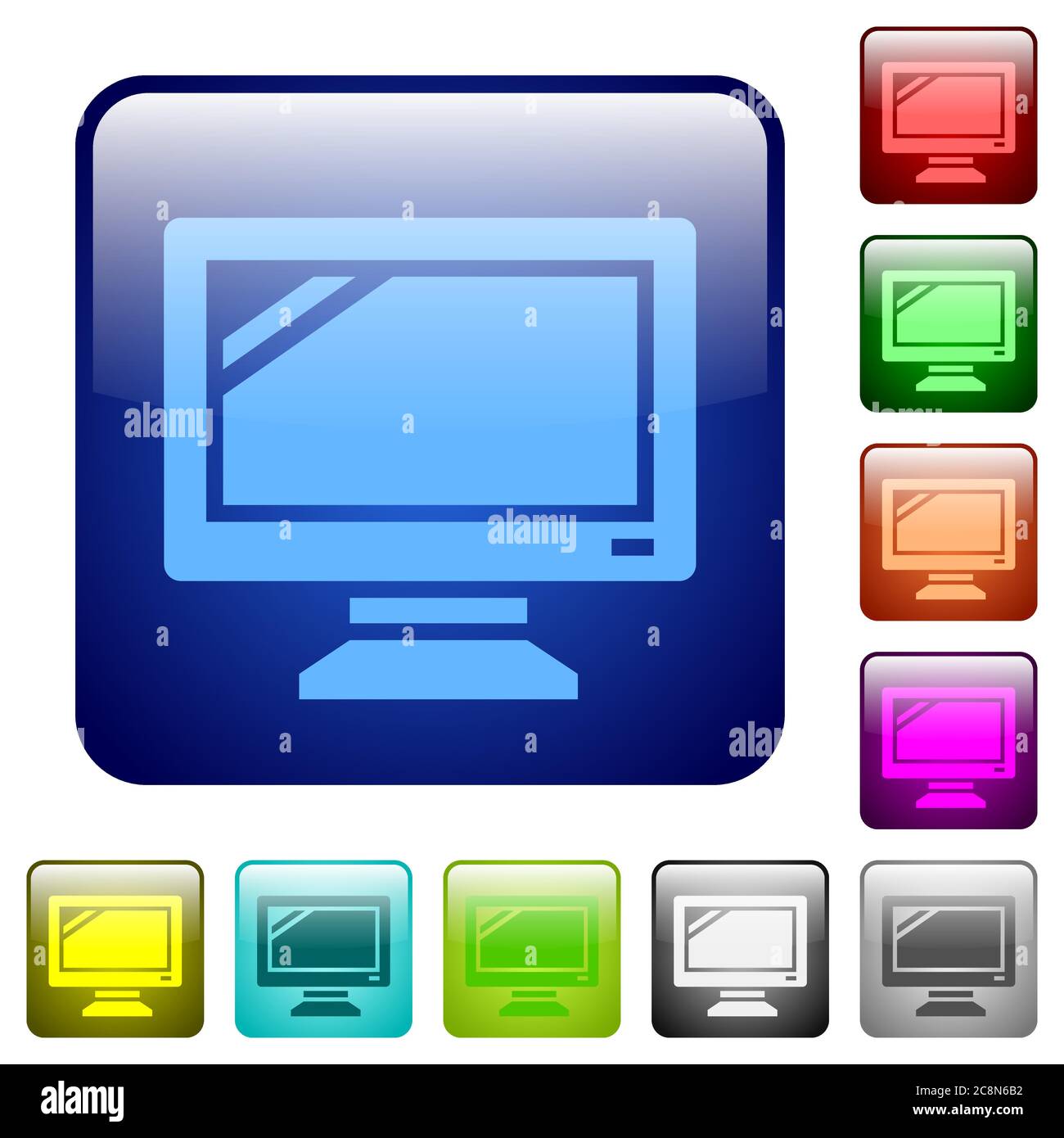 Set of monitor color glass rounded square buttons Stock Vector Image ...