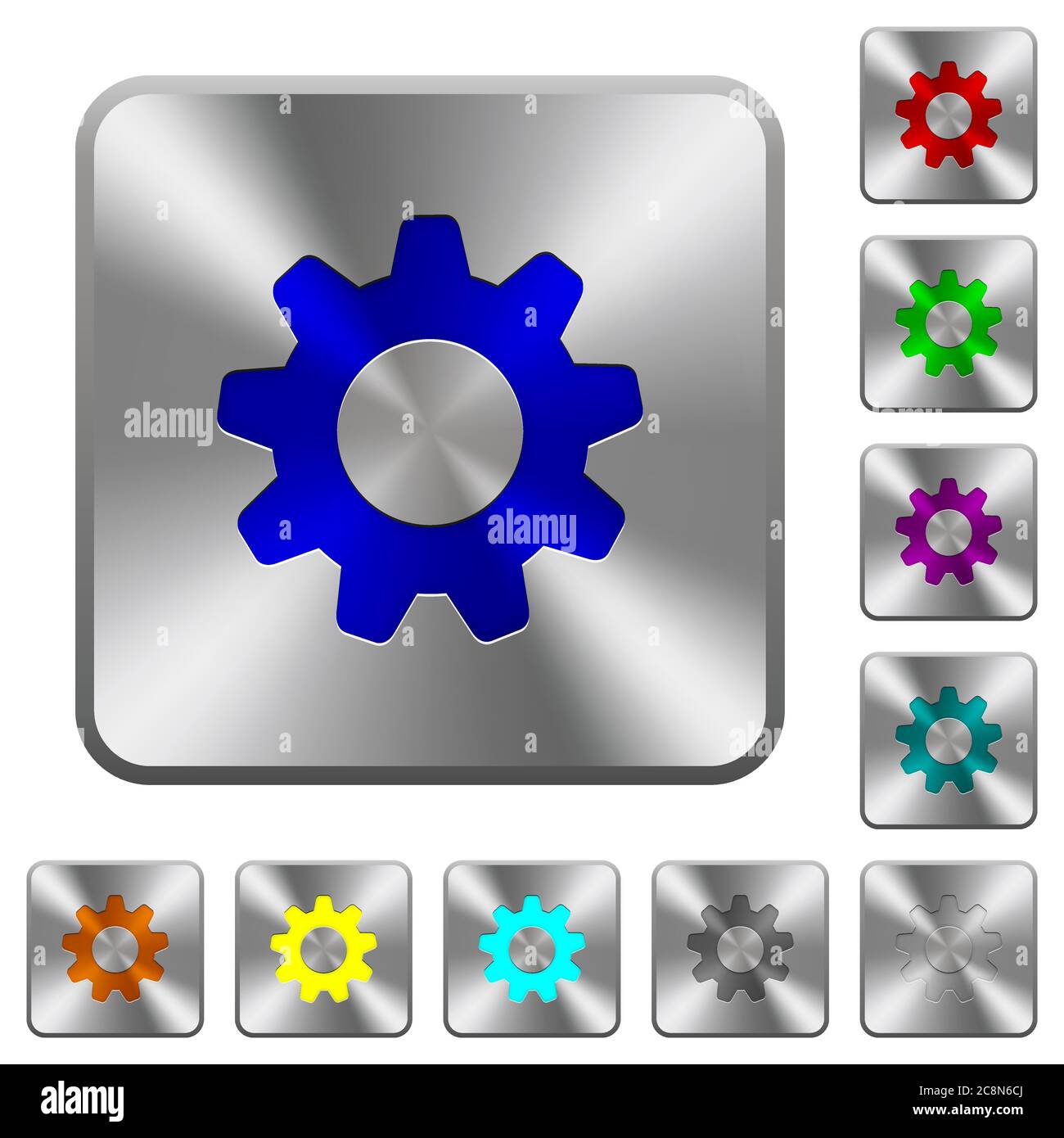 Engraved settings icons on rounded square steel buttons Stock Vector ...