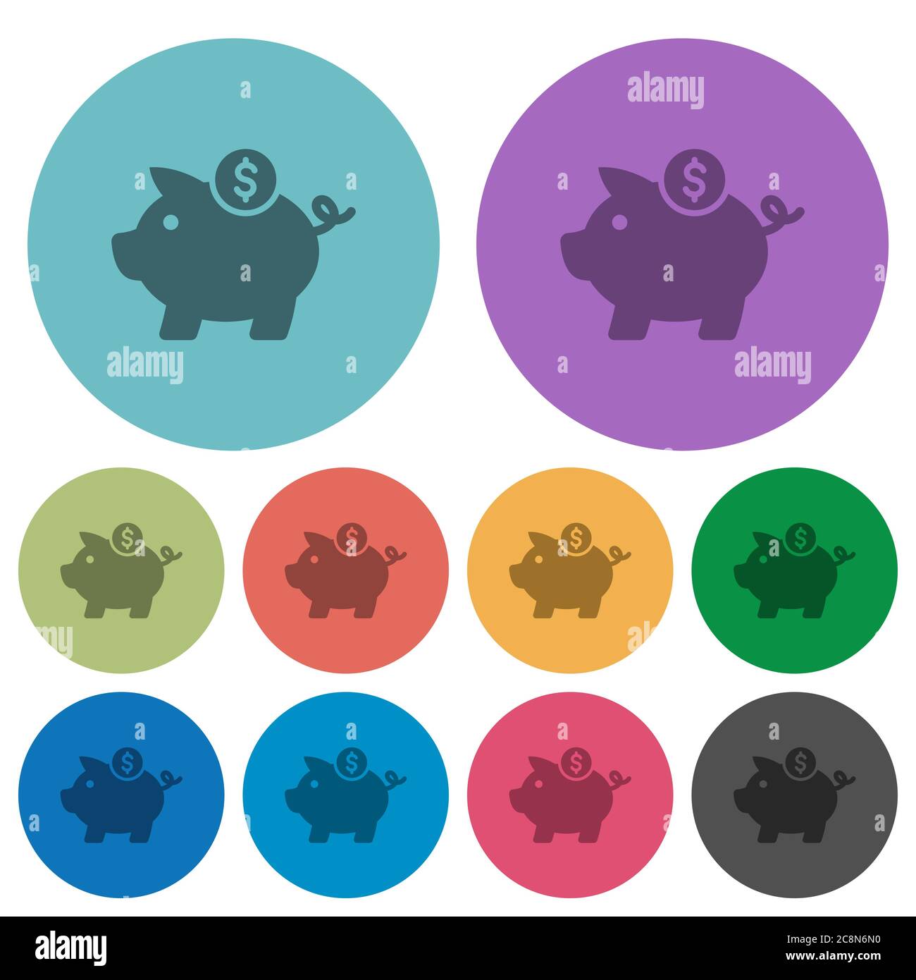 Color dollar piggy bank flat icon set on round background Stock Vector ...