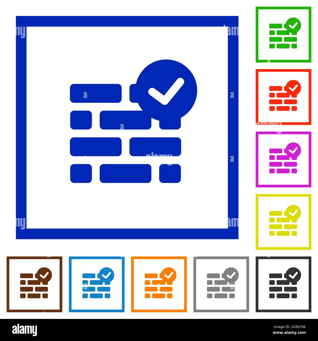 Set of color square framed Active firewall flat icons on white ...