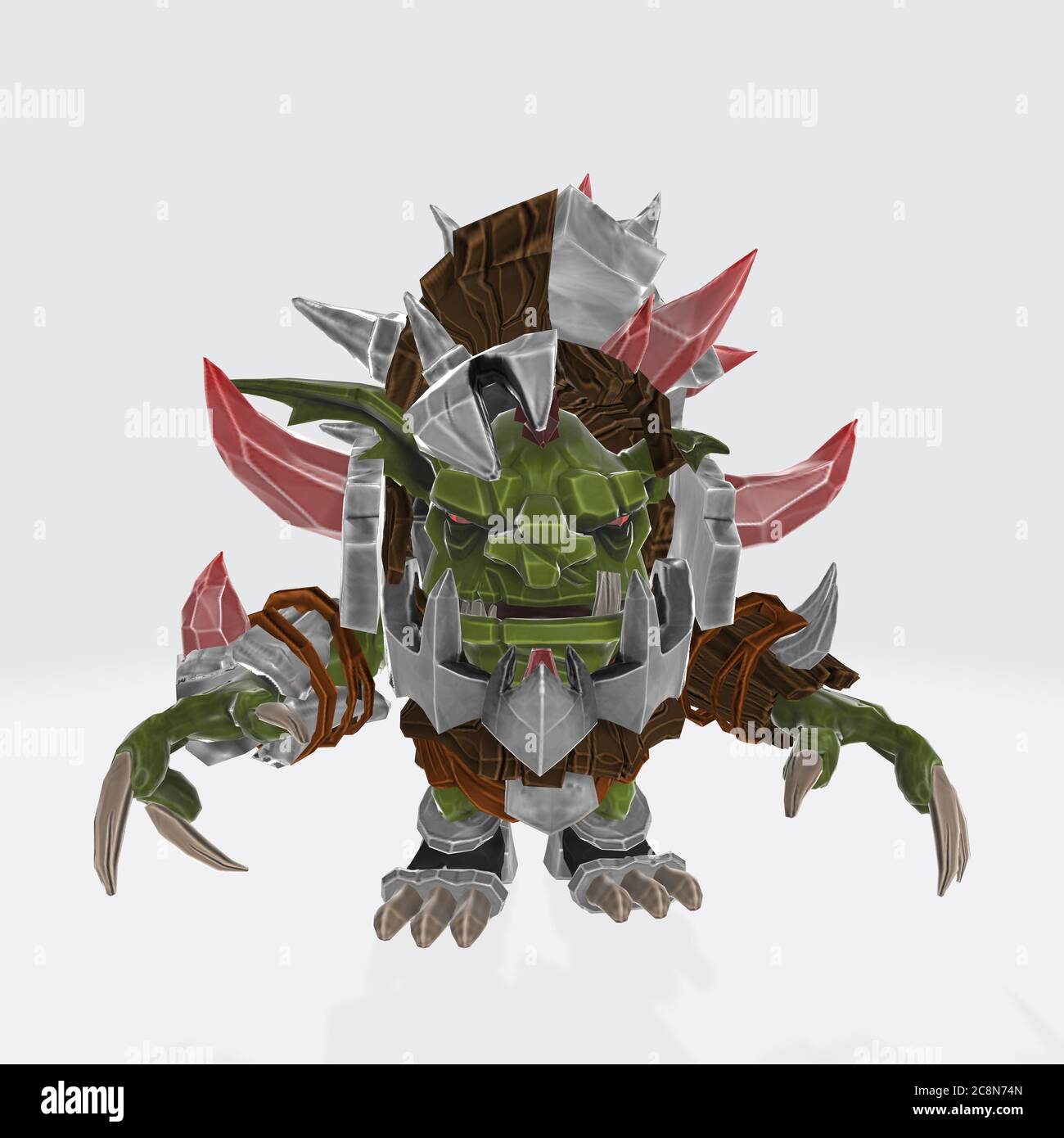 3D rendering illustration of a green monster isolated on a white ...