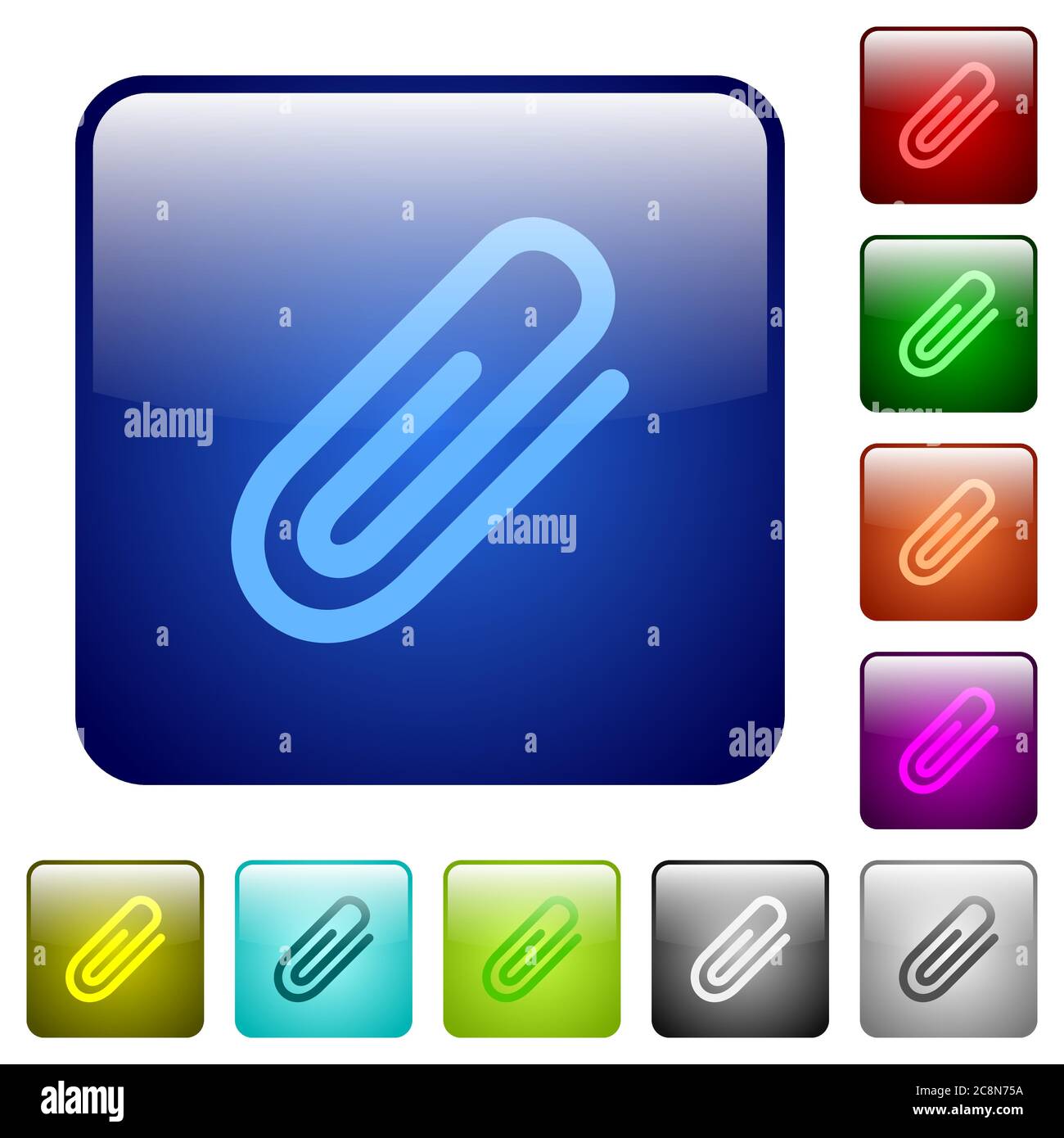 Set of attachment color glass rounded square buttons Stock Vector Image ...