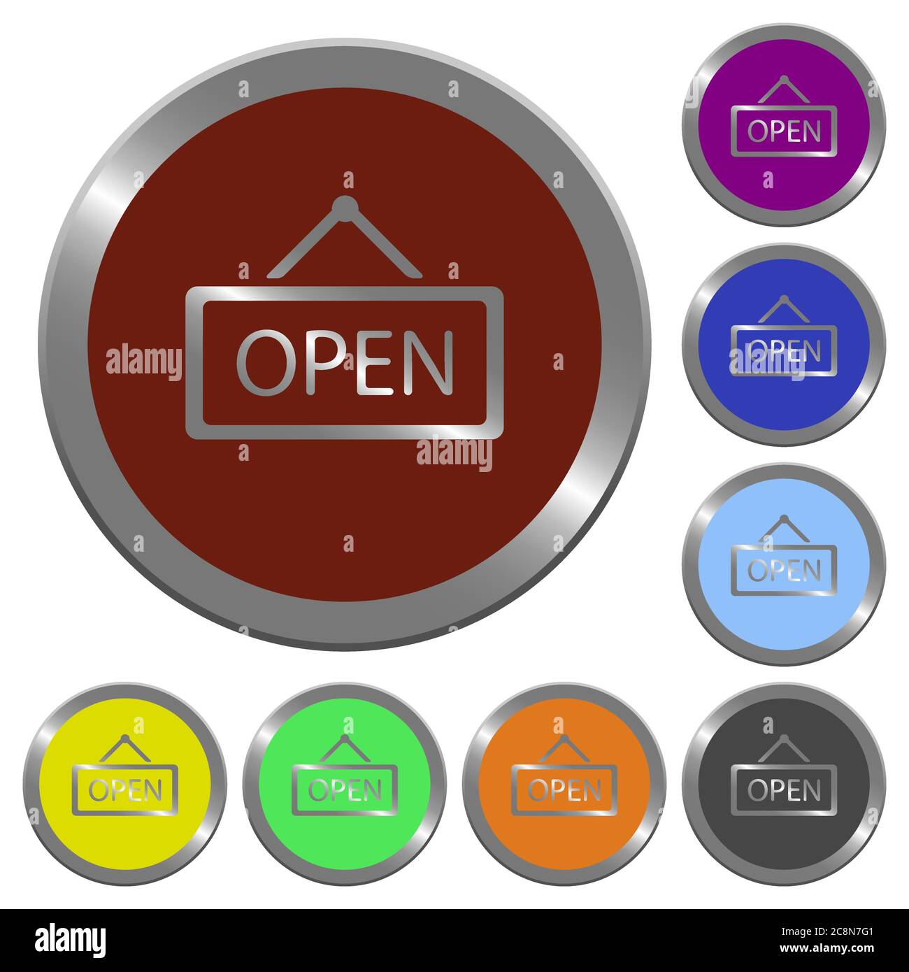 Set of color glossy coin-like open sign buttons Stock Vector Image ...