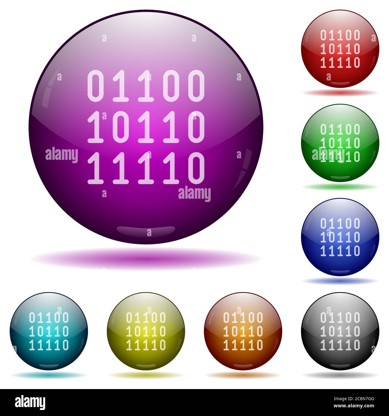 Set of color Binary code glass sphere buttons with shadows Stock Vector ...