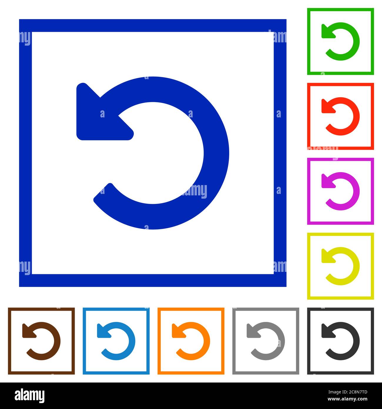 Set of color square framed undo changes flat icons on white background ...