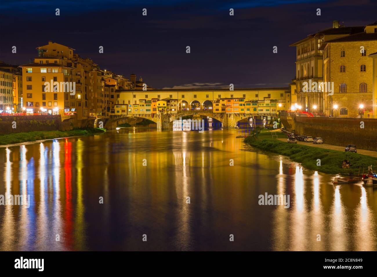 Old Golden Bridge in the night landscape. Florence, Italy Stock Photo ...