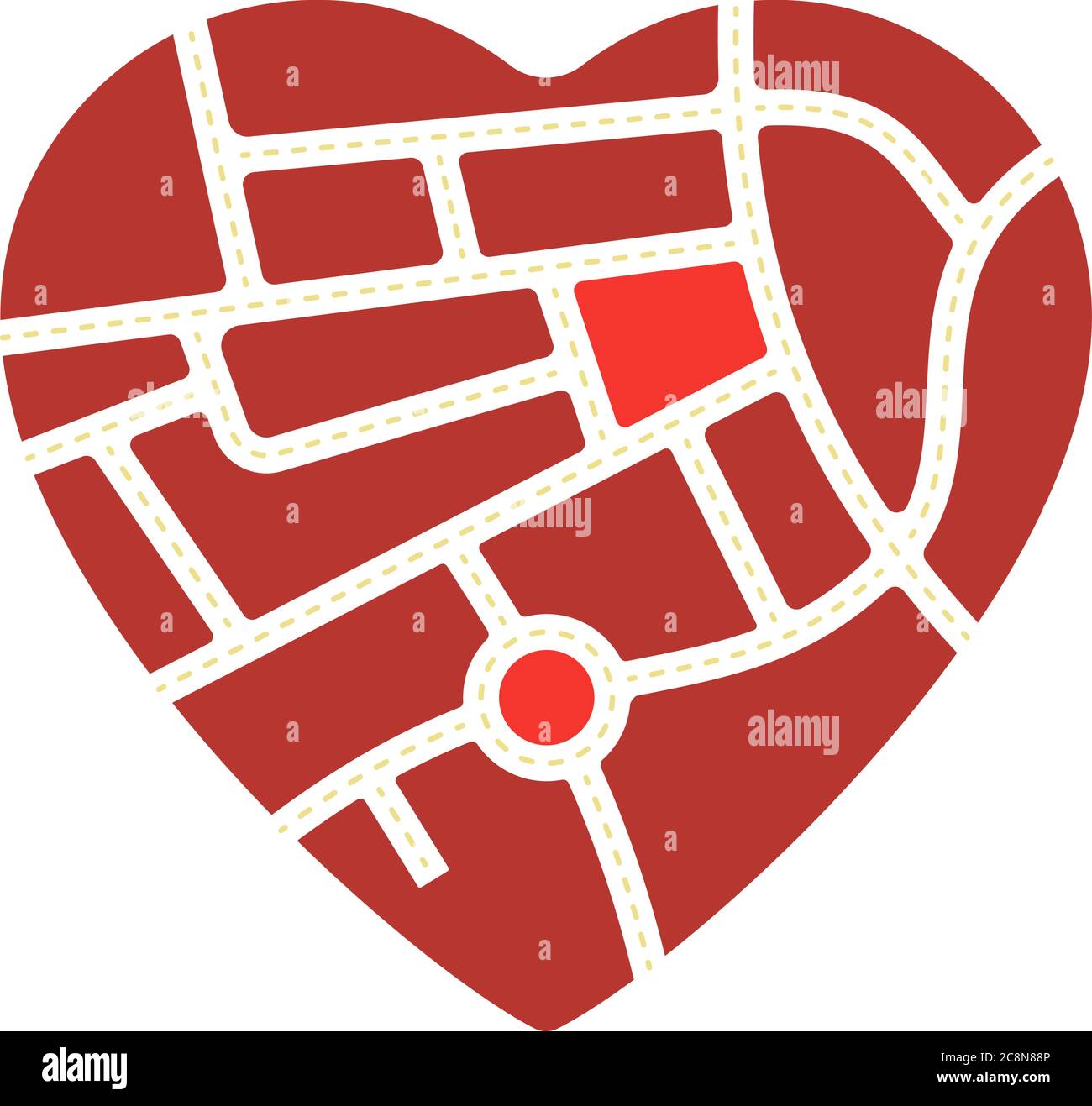 Vector illustration. Heart shape with road map inside. Love metaphor ...