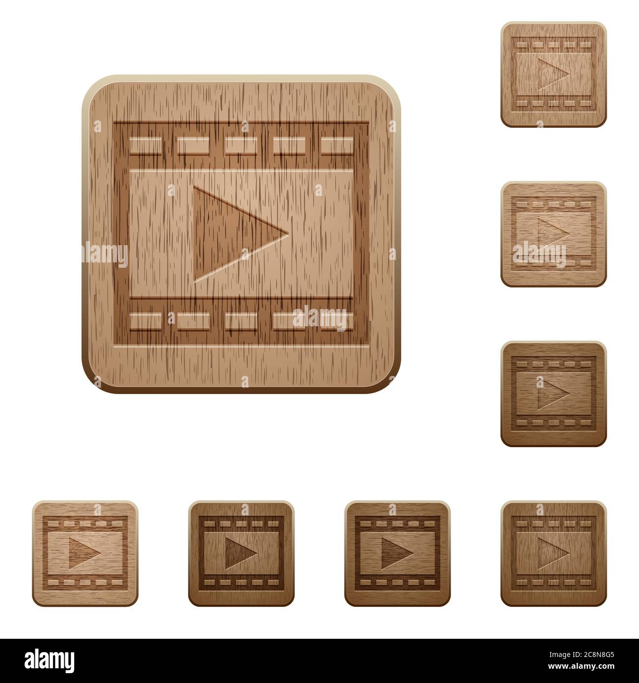 Set of carved wooden Play movie buttons in 8 variations Stock Vector ...