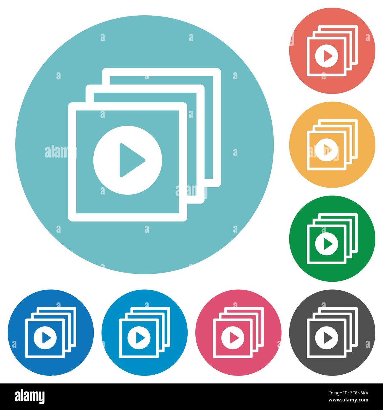 Flat play files icon set on round color background Stock Vector Image ...