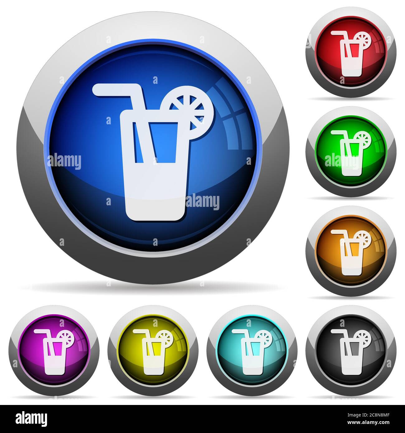 Set of round glossy Long drink buttons. Arranged layer structure Stock ...