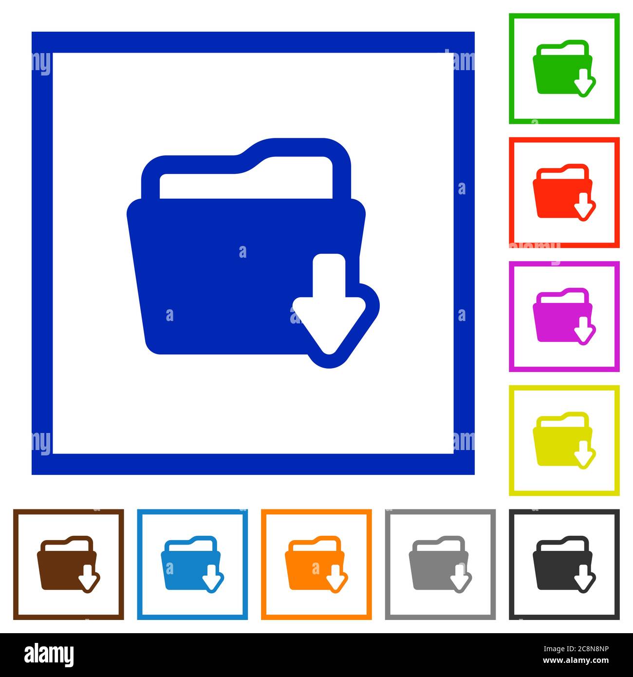Set of color square framed Folder download flat icons on white ...