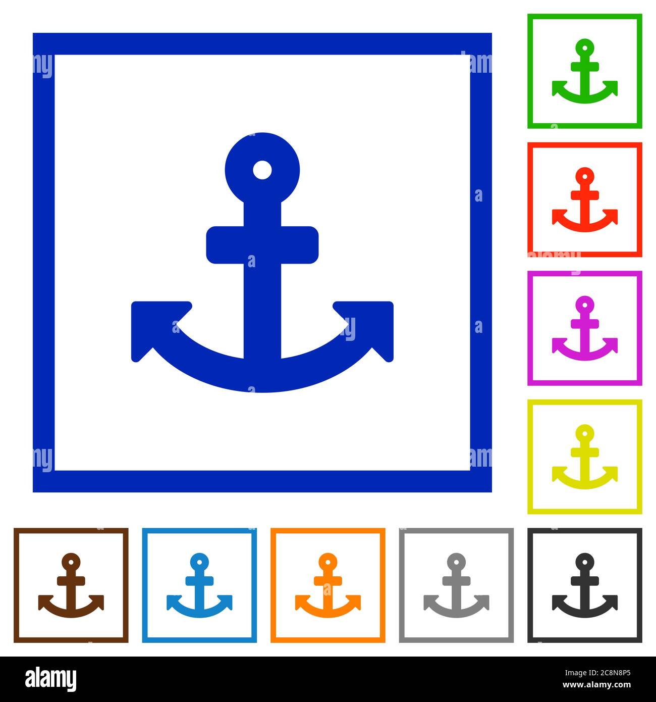 Set of color square framed anchor flat icons on white background Stock ...