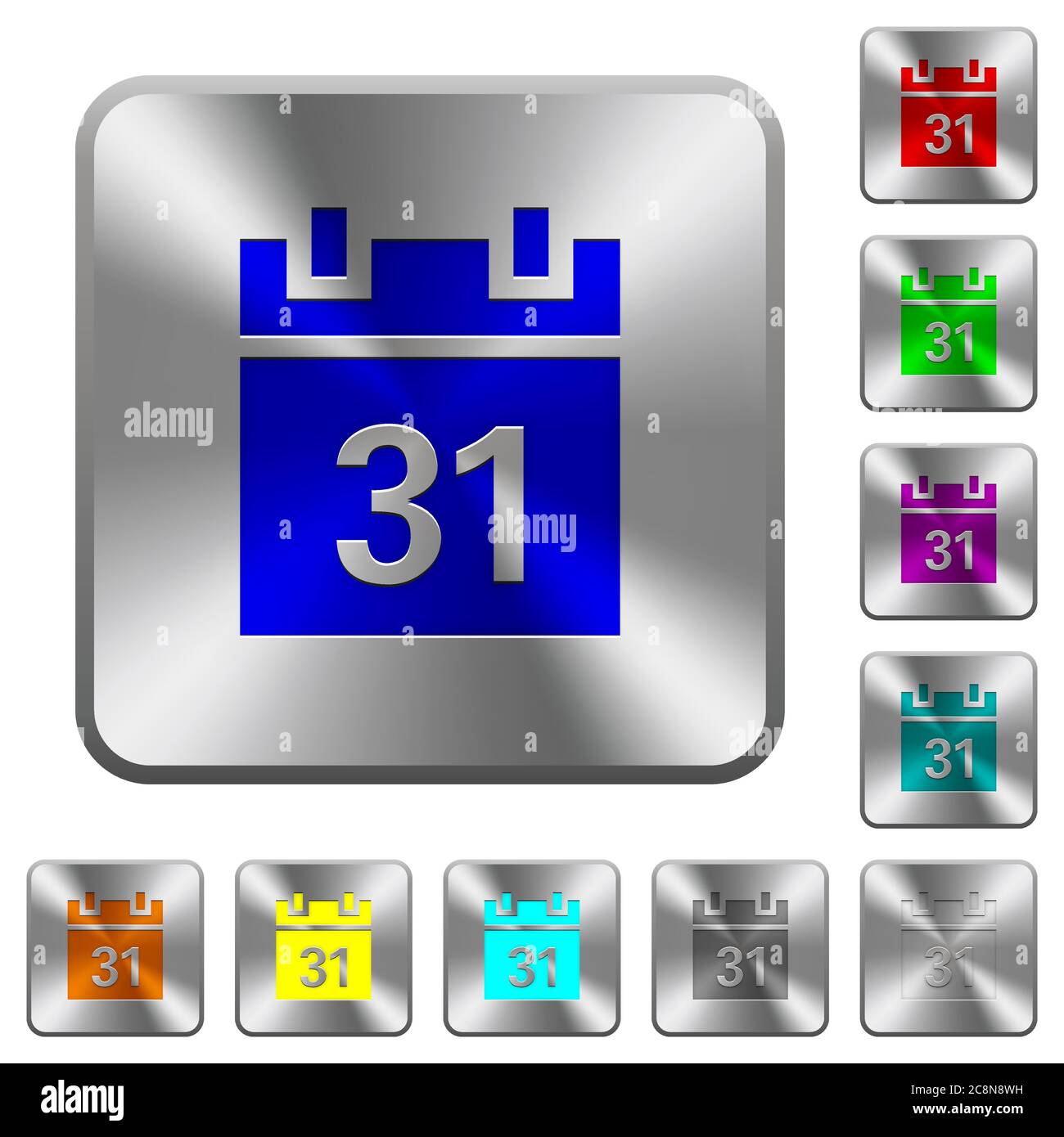 Engraved calendar icons on rounded square steel buttons Stock Vector ...