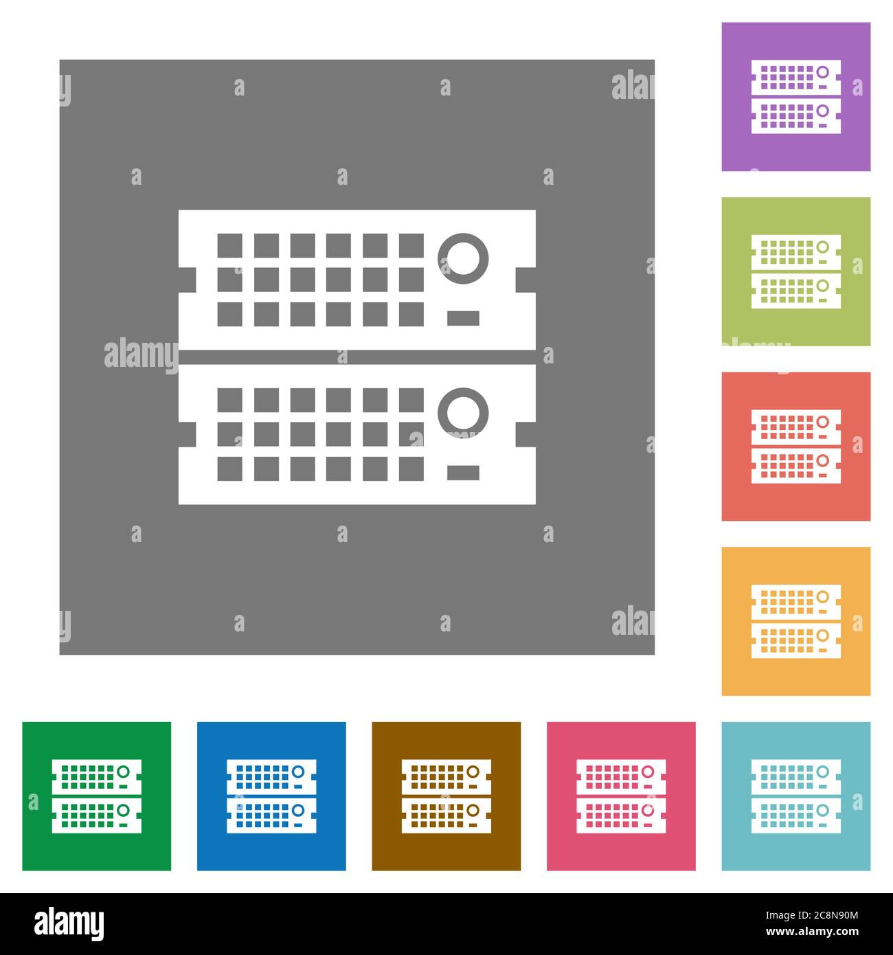 Rack servers flat icon set on color square background Stock Vector ...