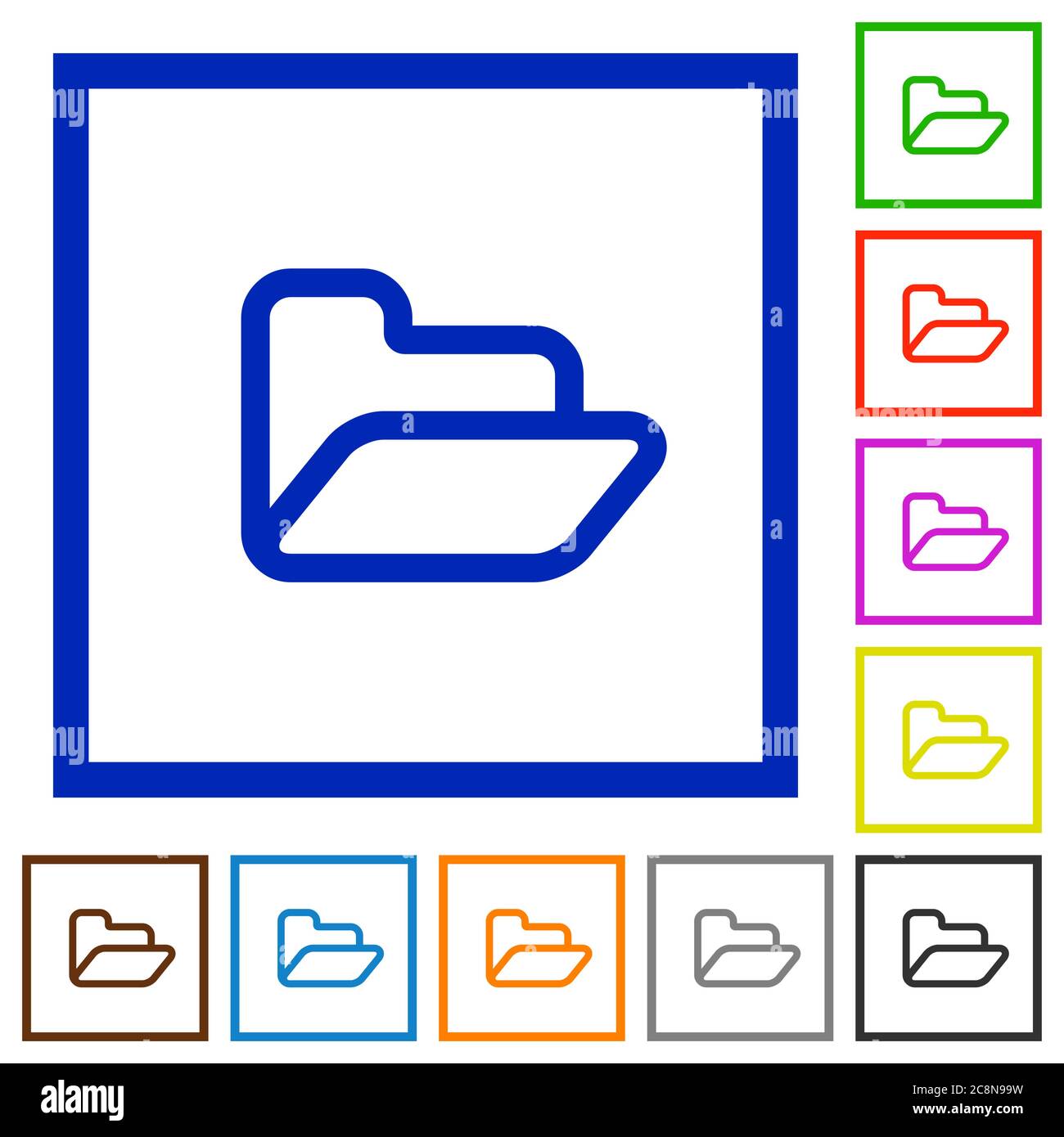 Set of color square framed folder flat icons on white background Stock ...