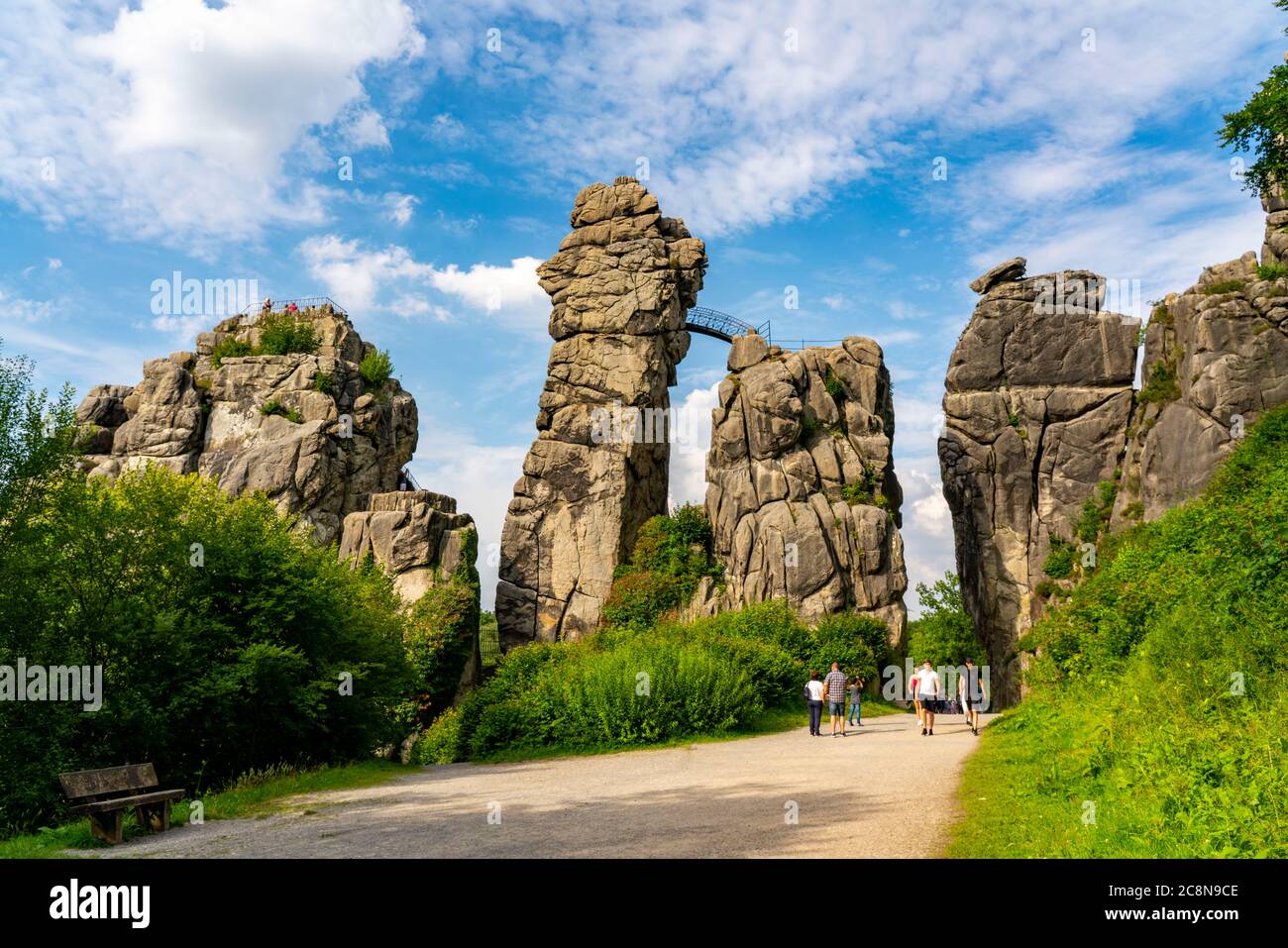 The Externsteine, a sandstone rock formation, in the Teutoburg Forest ...