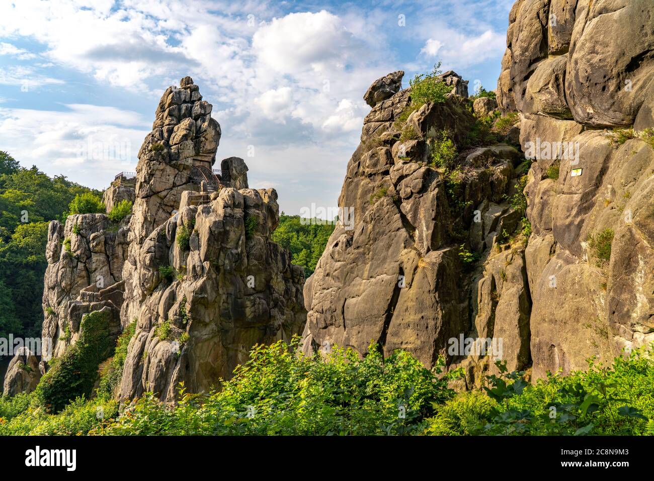 The Externsteine, a sandstone rock formation, in the Teutoburg Forest ...
