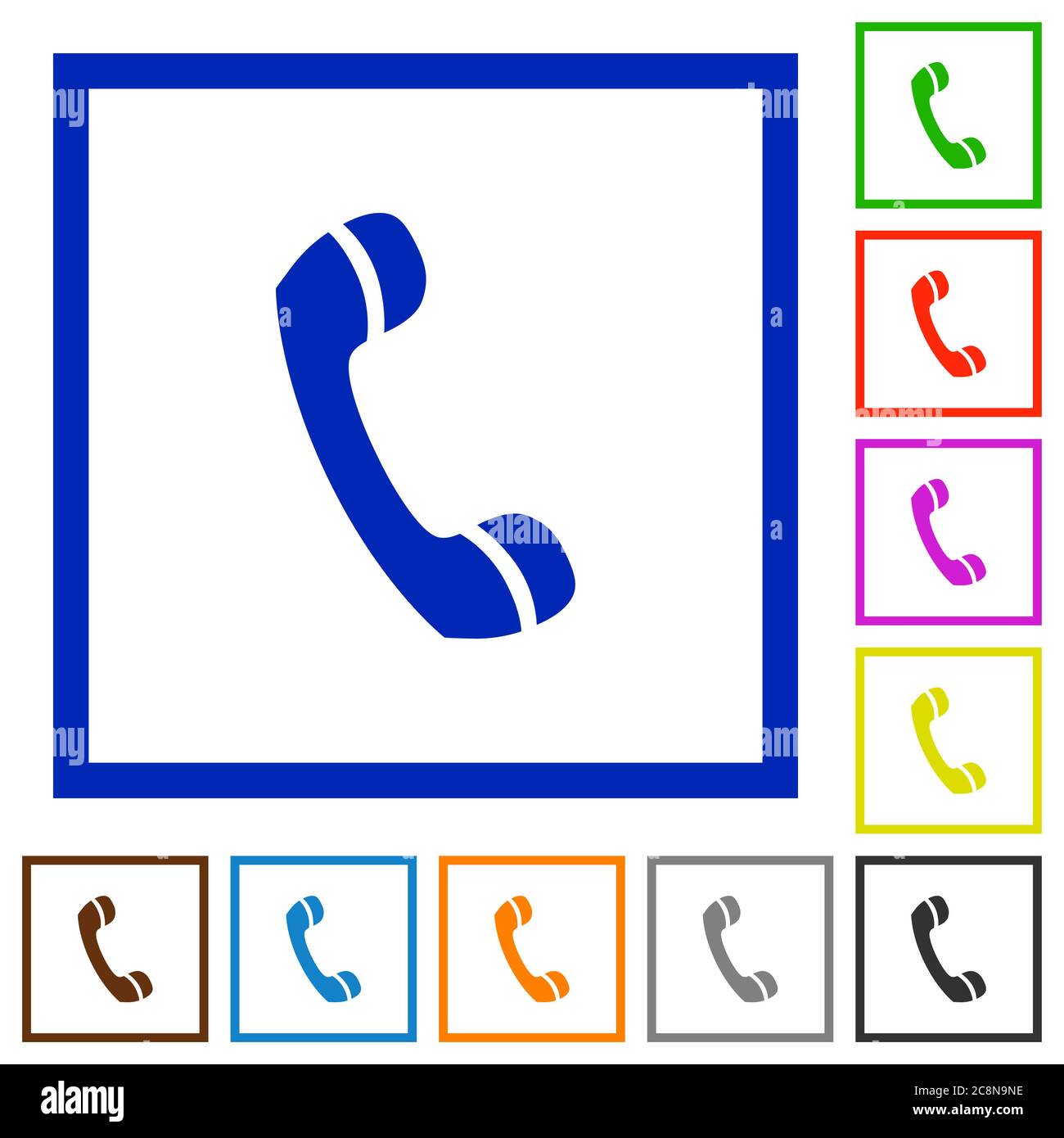 Set of color square framed call flat icons on white background Stock ...