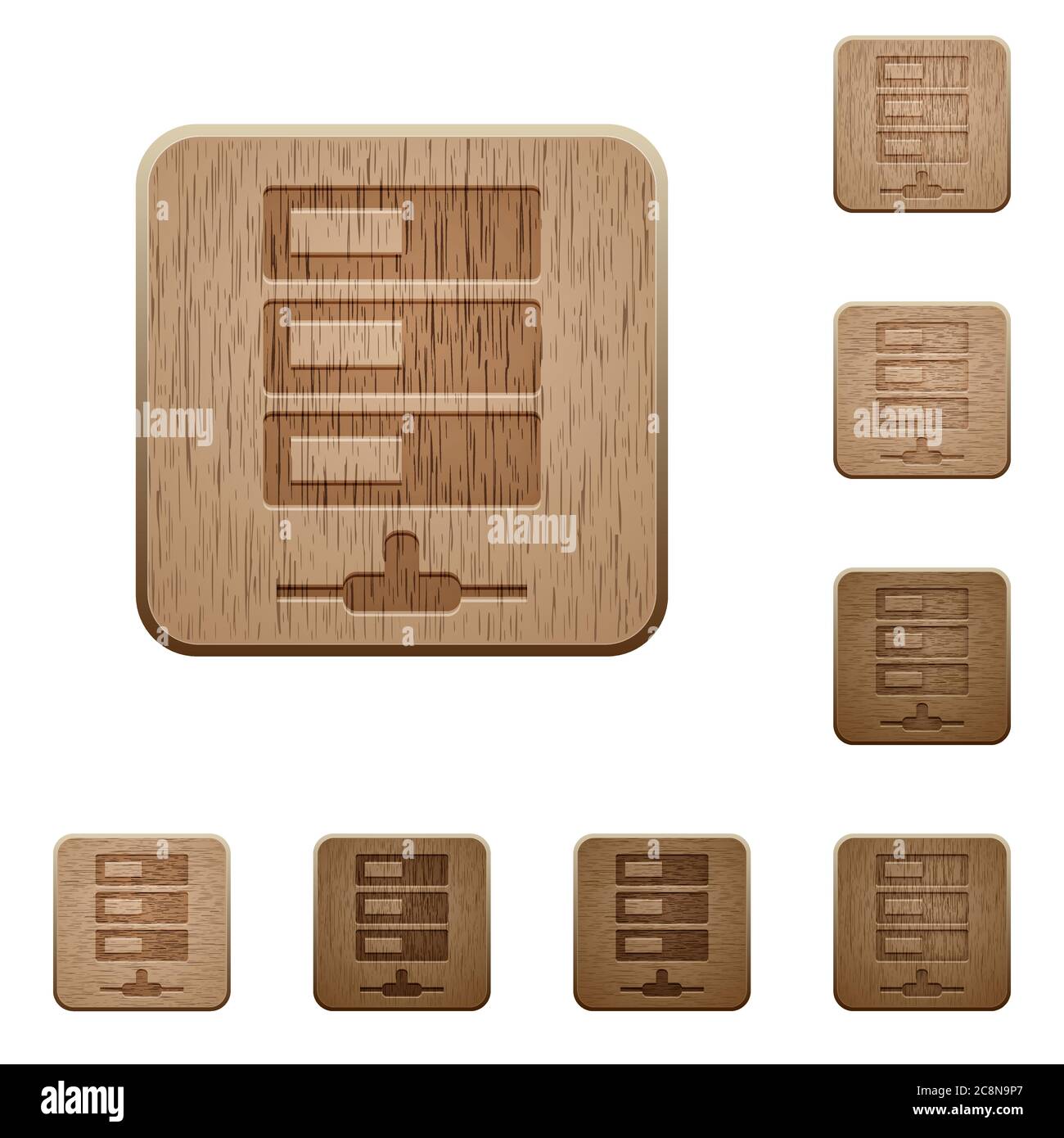 Set of carved wooden Data network buttons in 8 variations Stock Vector ...