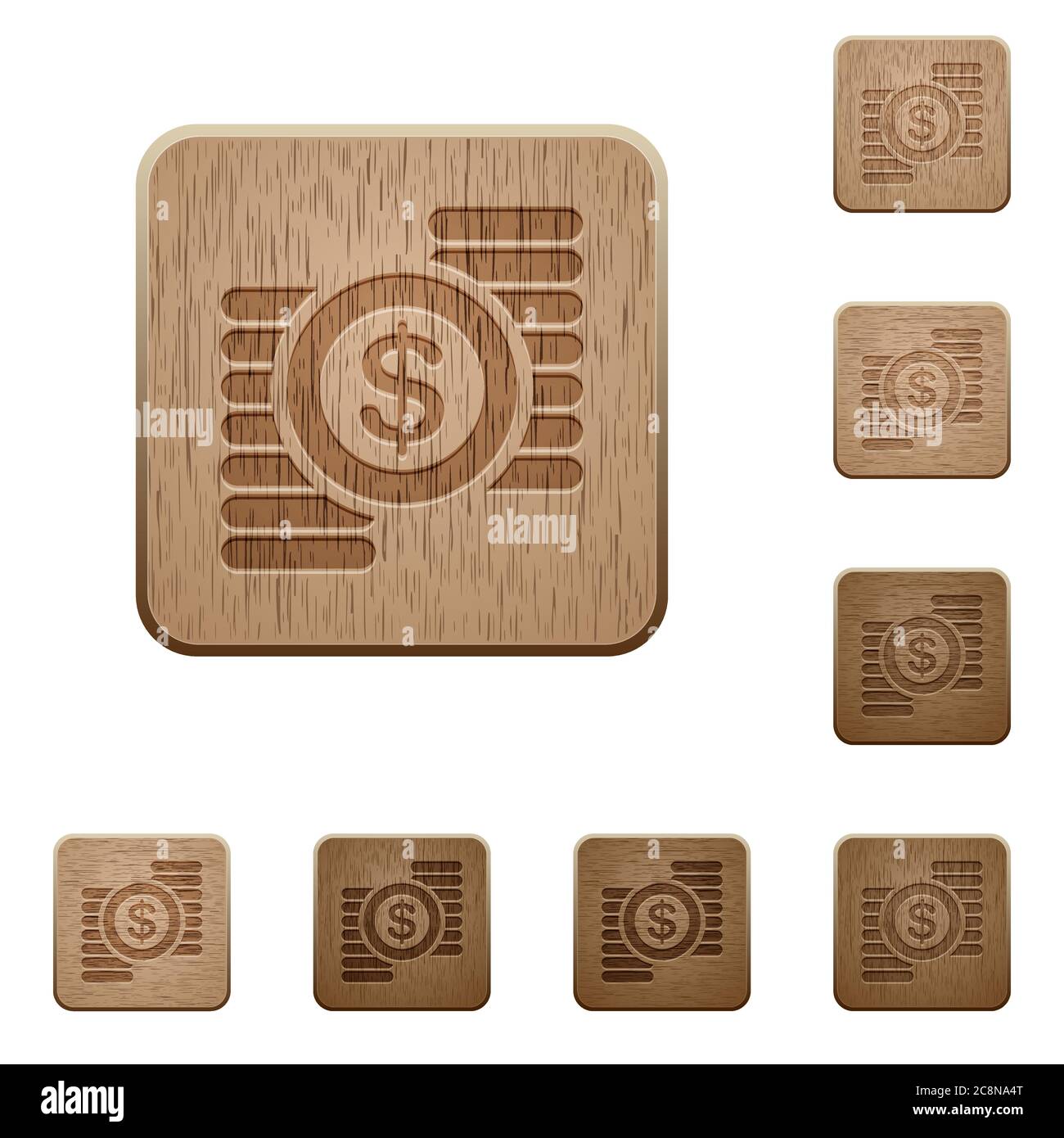 Set of carved wooden Dollar coins buttons in 8 variations Stock Vector ...
