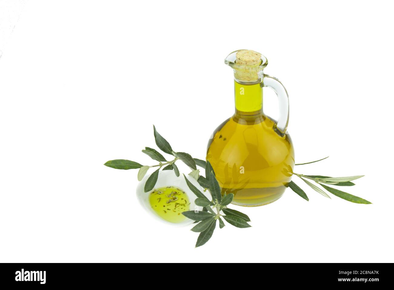 Olive oil Bottle and bowl plate with olive branch. Virgin olive oil ...