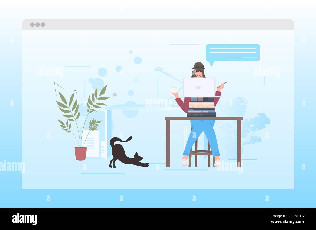 woman using laptop remote work quarantine isolation chat bubble ...