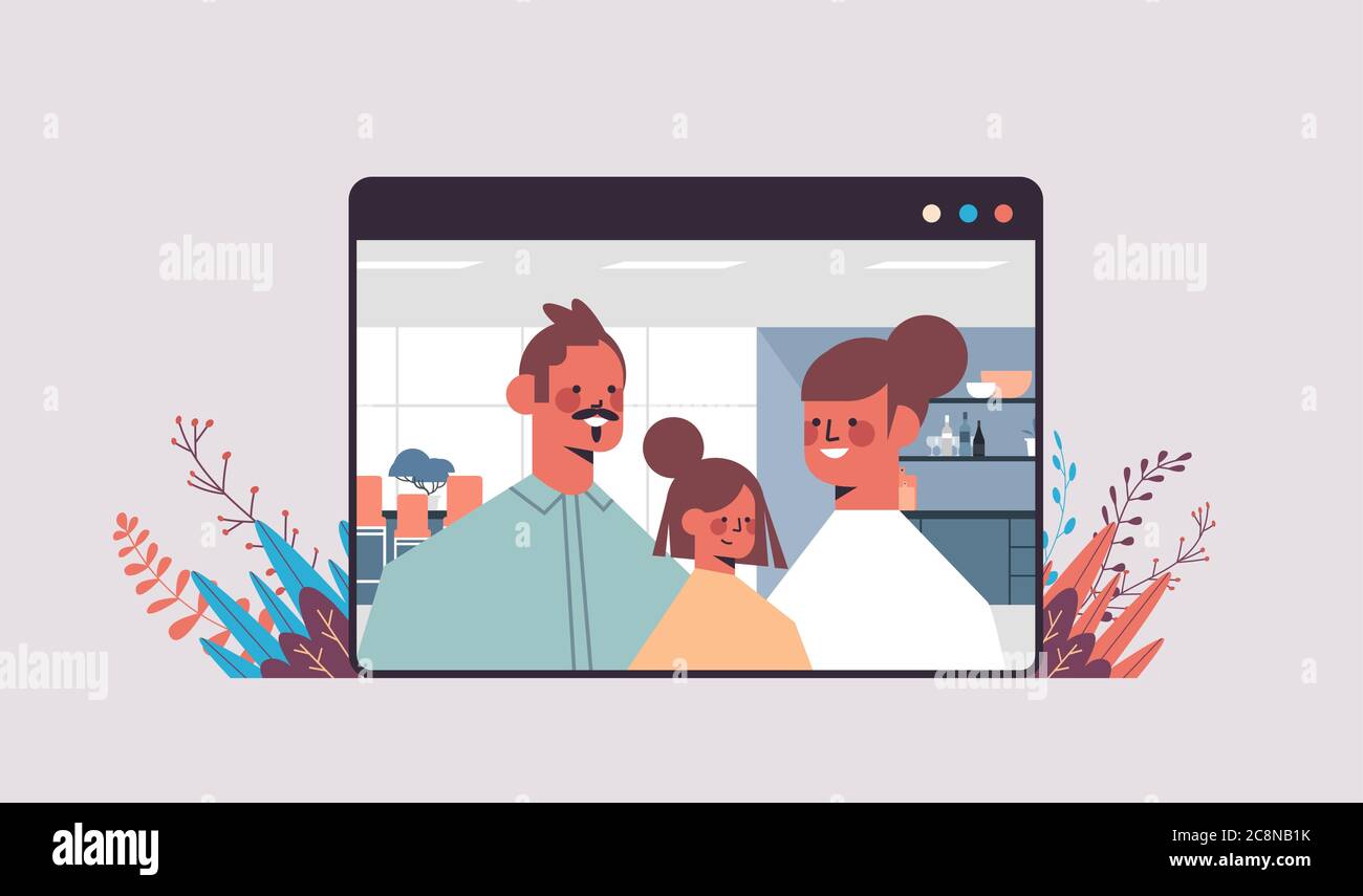 parents with child during video call family chat online communication ...