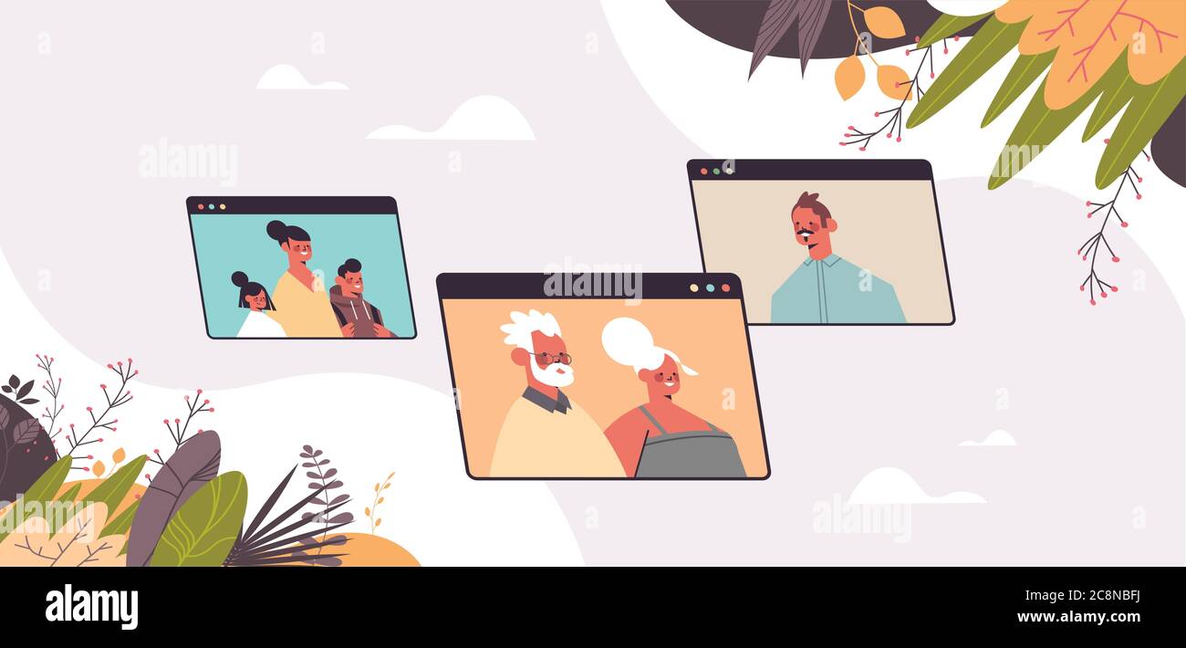 children parents and grandparents discussing during video call family ...