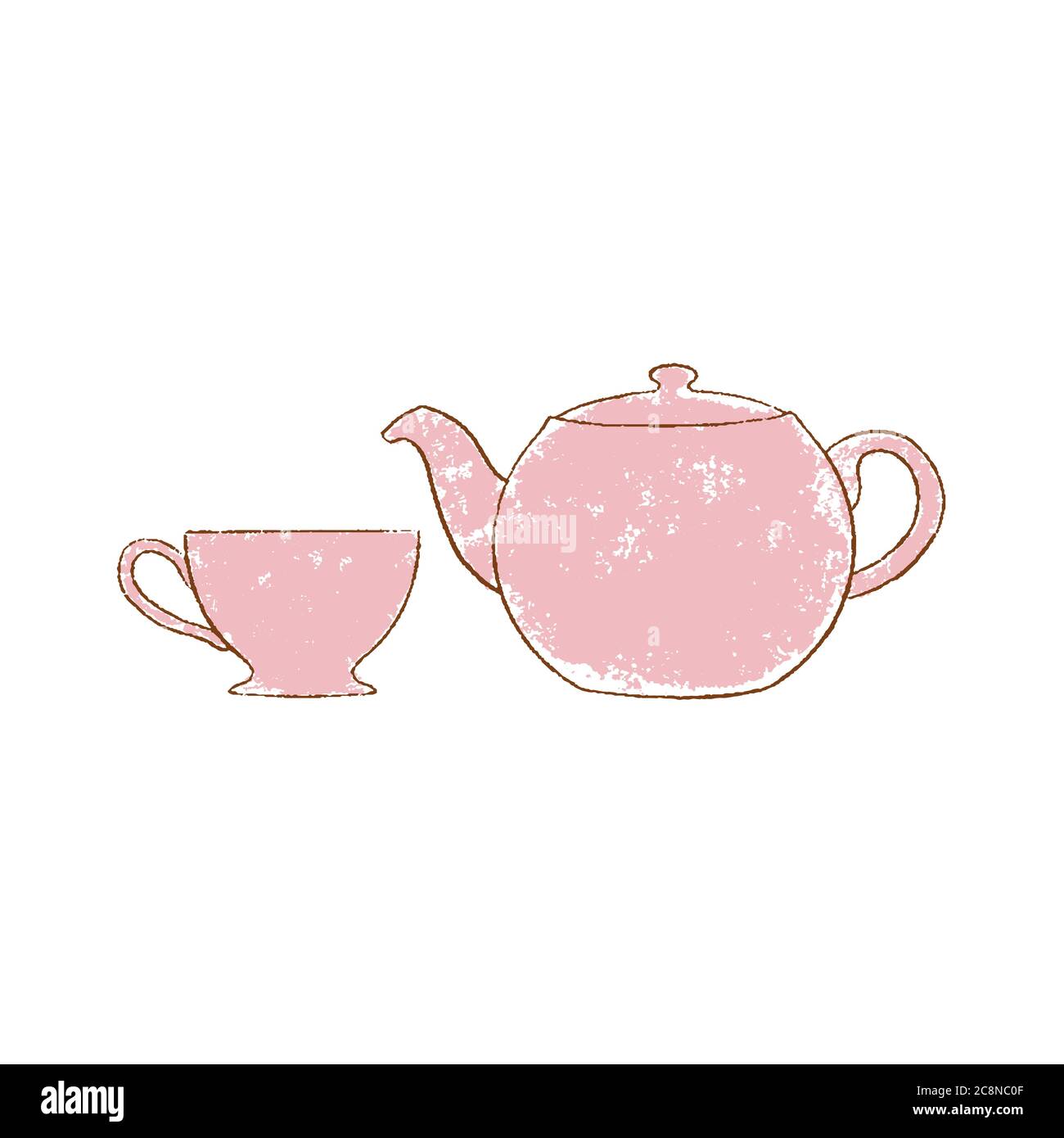 red teapot and cup hand-drawn vintage grunge style colorful cartoon ...