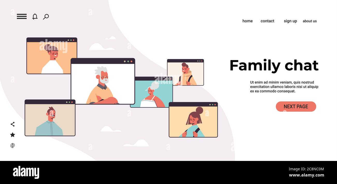 children parents and grandparents during video call family chat online ...
