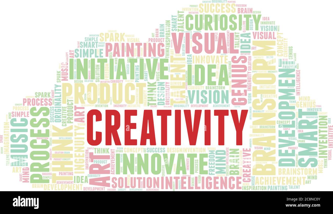 Creativity word cloud isolated on a white background. 50's color ...