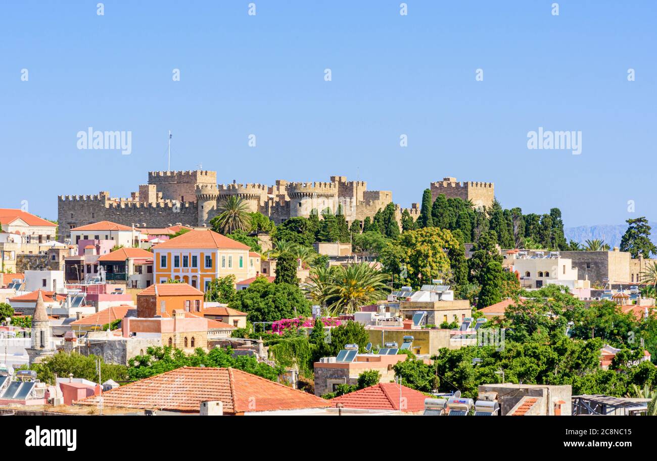 Panorama of medieval Rhodes Town towards the Palace of the Grand ...