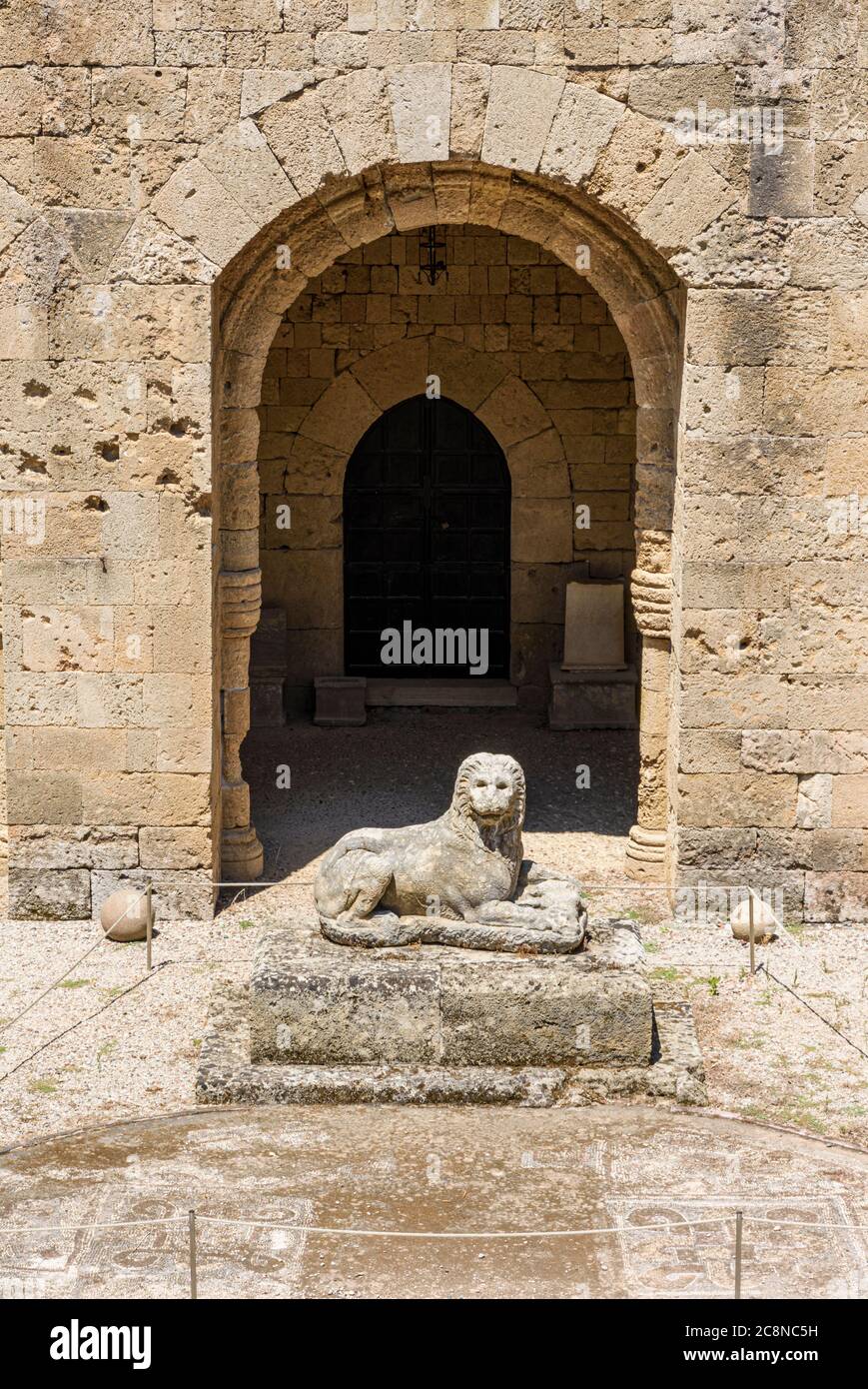 Lion sculpture in the courtyard of the Archaeological Museum of Rhodes ...