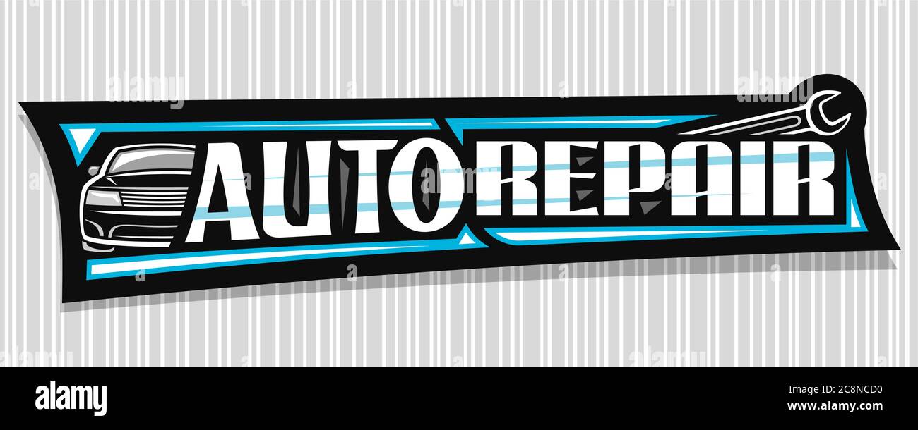 Vector banner for Auto Repair, dark decorative sign board with simple ...