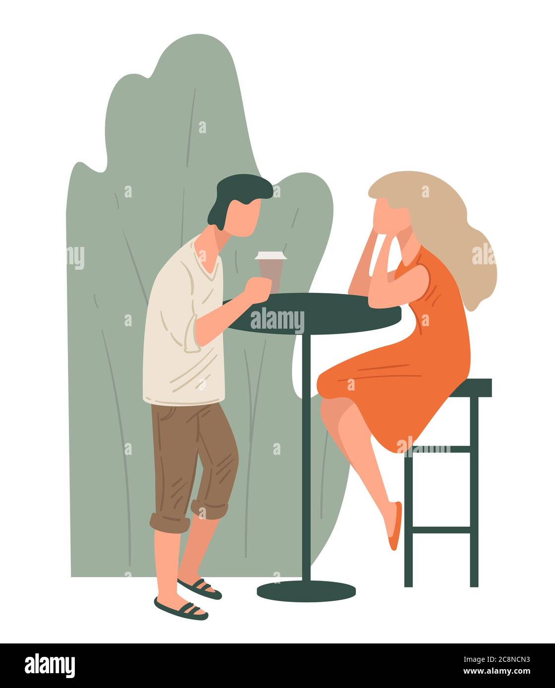 Couple drinking coffee in cafe, friends communicating outdoors Stock ...